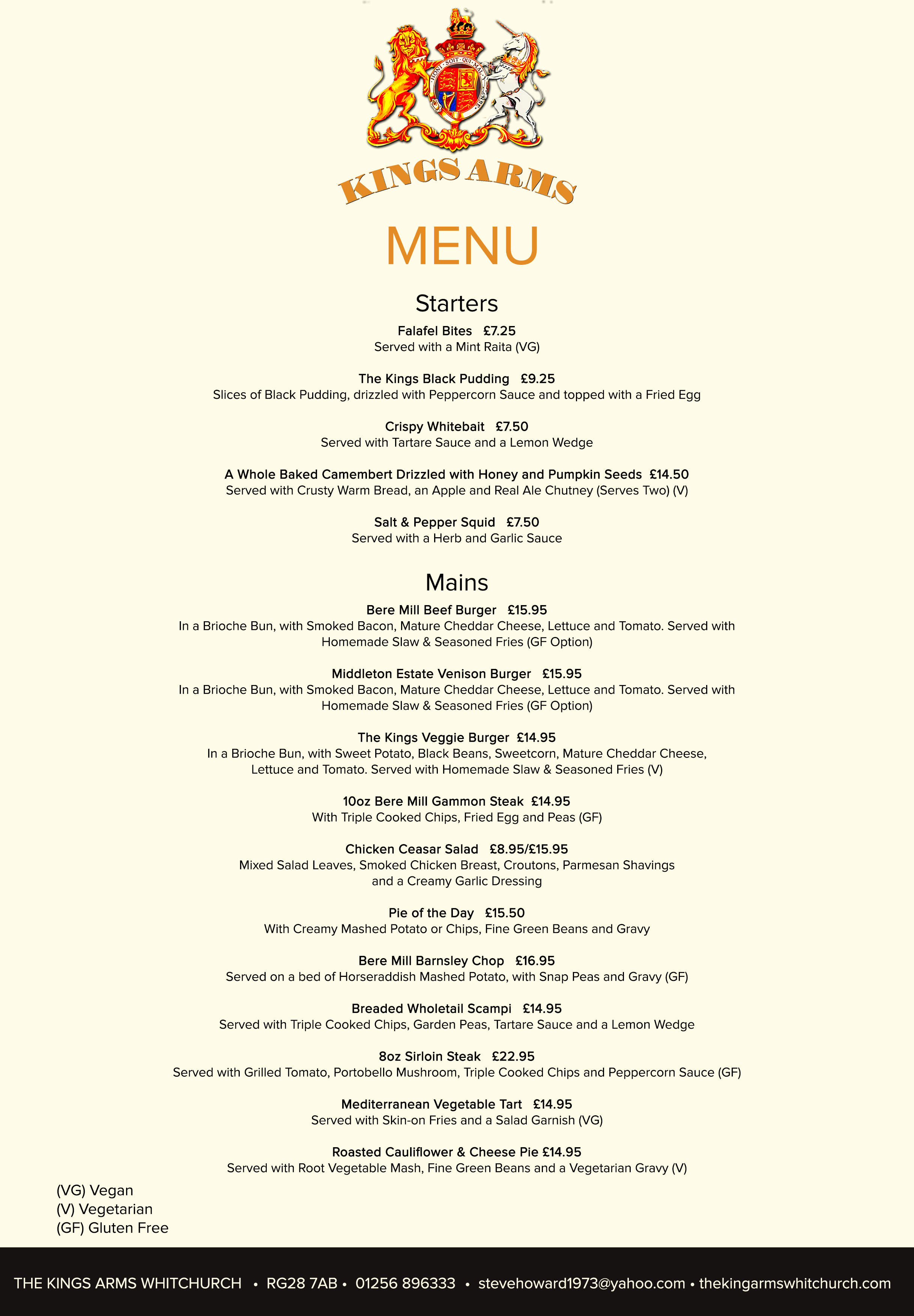 Menu 1 — TheKingsArmsWhitchurch