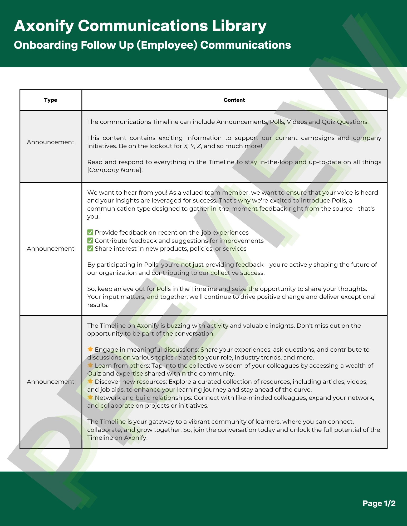 Onboarding Follow Up (Employee) 📢 — Axonify Content Marketplace