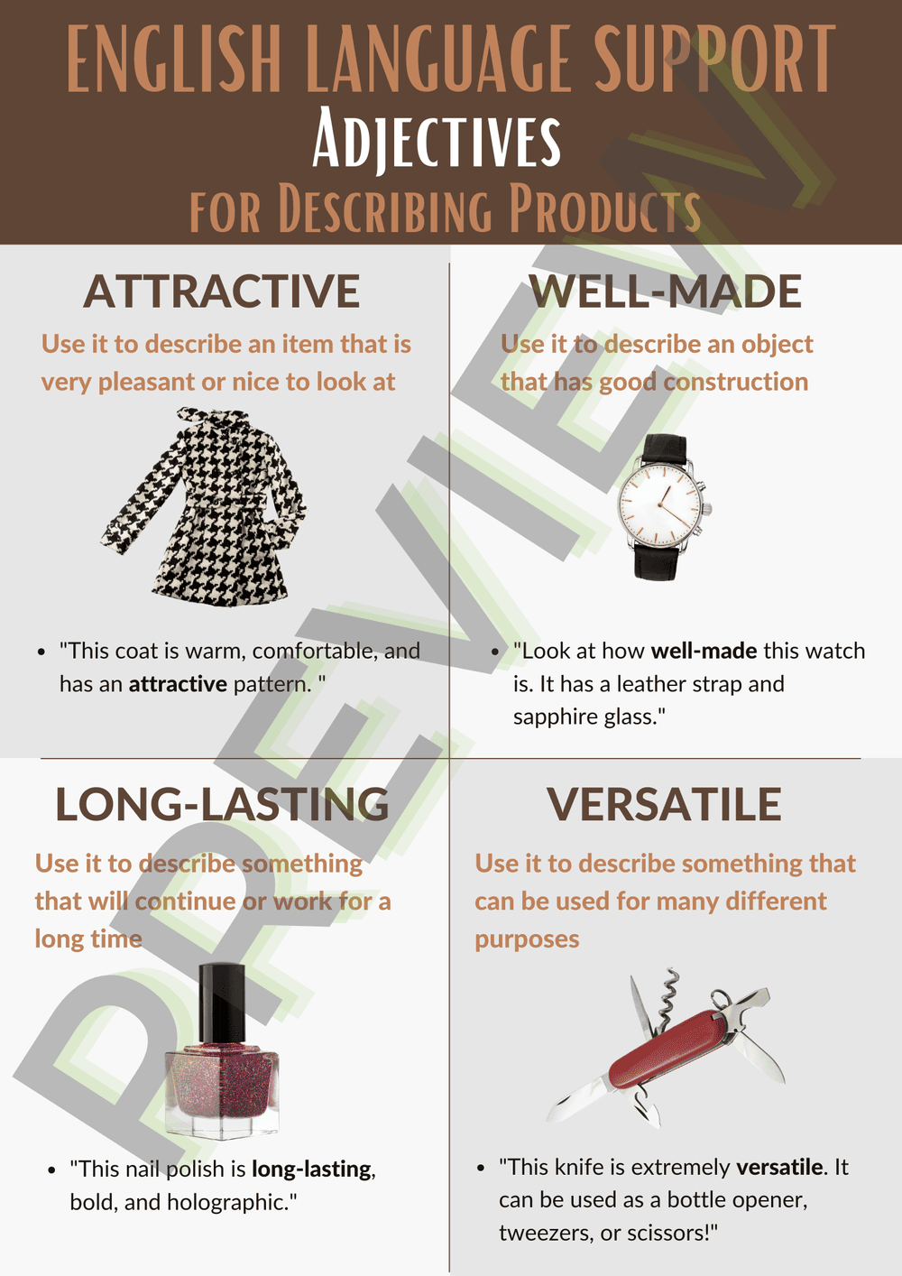 English Language Support - Adjectives for Describing Retail Products ...