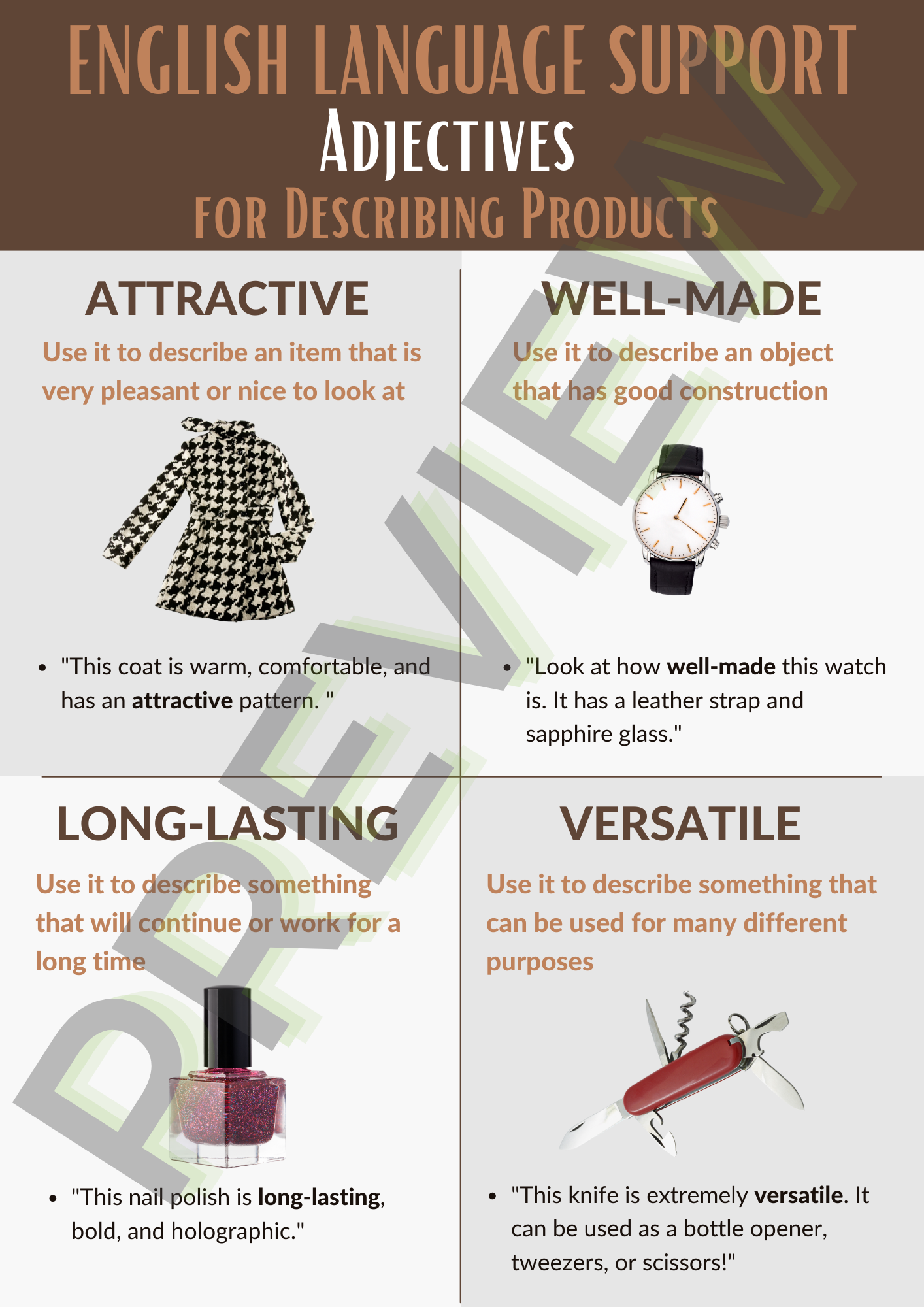 English Language Support - Adjectives for Describing Retail Products ...
