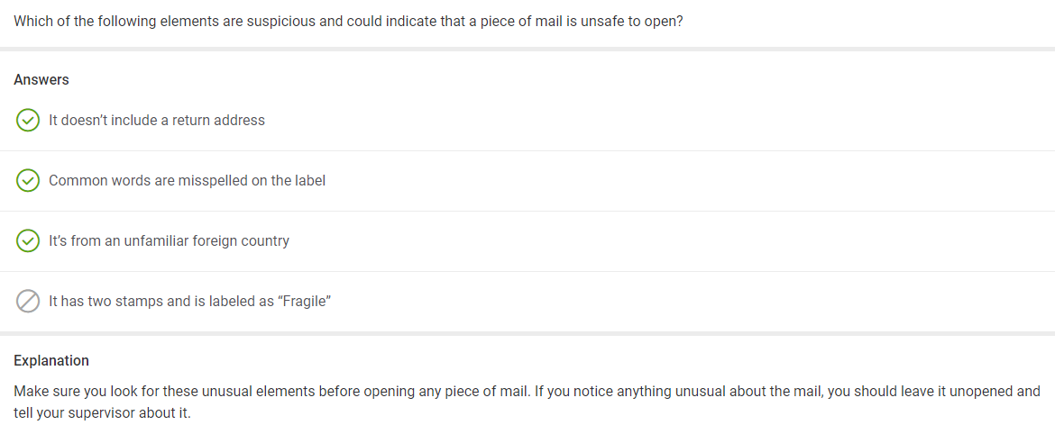 Identifying Suspicious Mail Packages — Axonify Content Marketplace