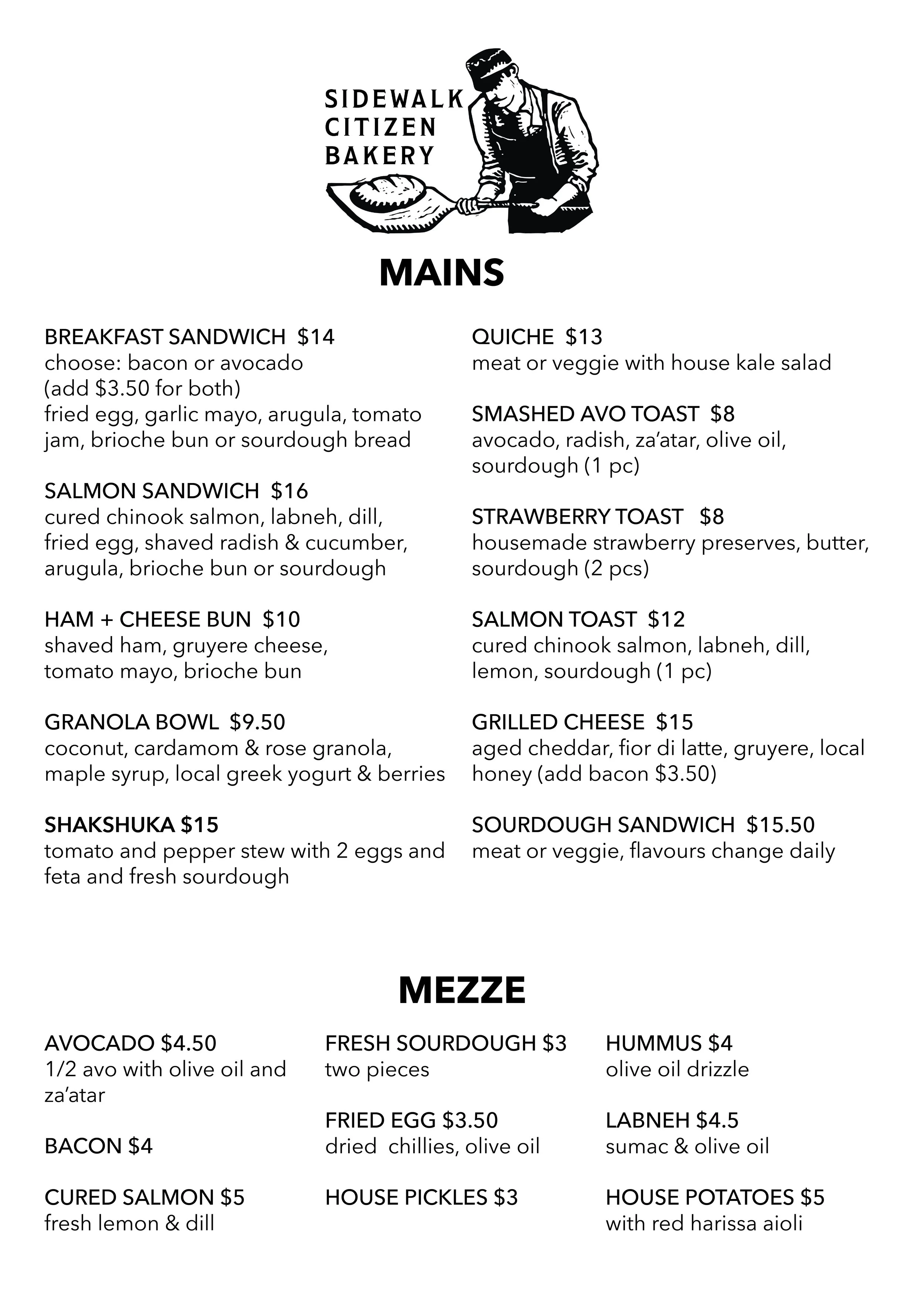 Sidewalk Citizen Bakery Sidewalk Citizen Bakery Menu