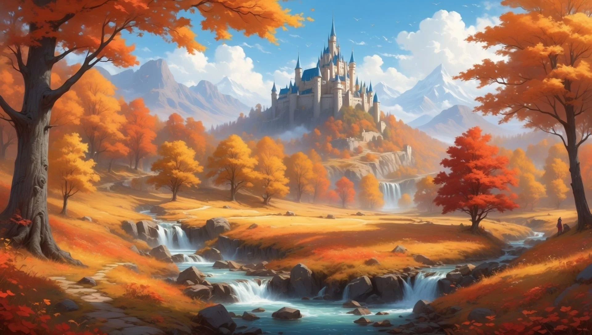 Autumn Castle in Enchanted Realm: A Sanctuary Amidst Fiery Foliage ...
