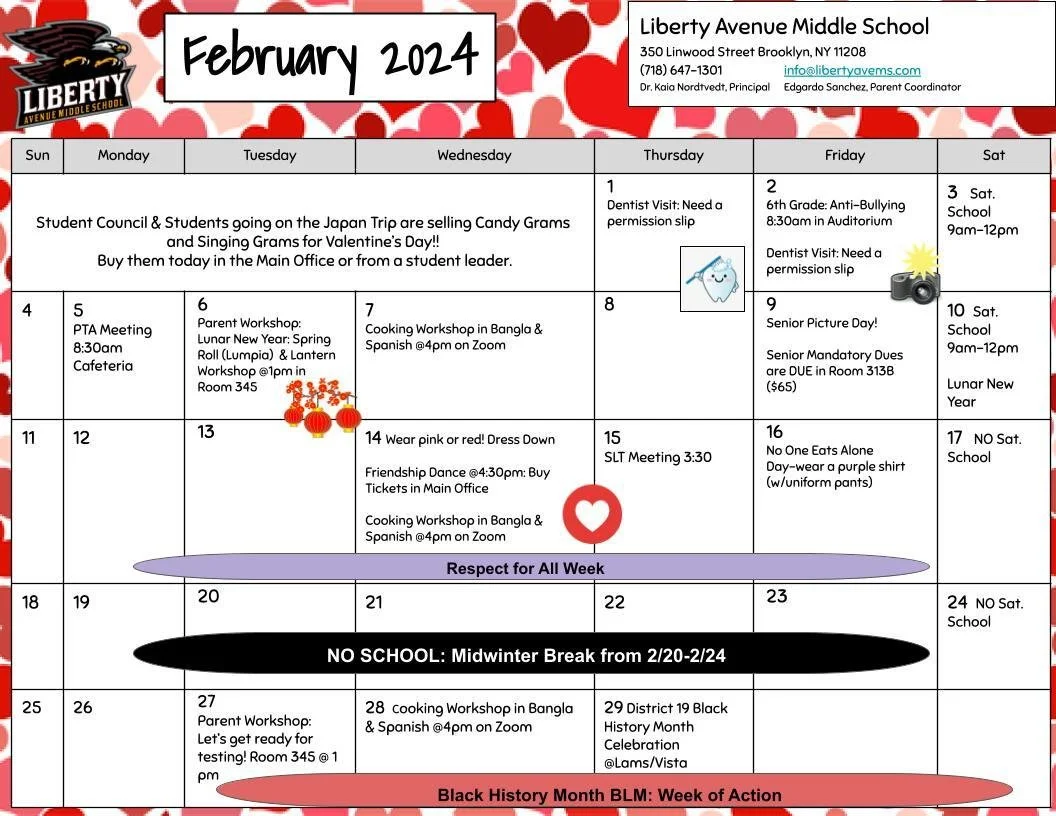 Calendar/Events — 19K662 Liberty Avenue Middle School