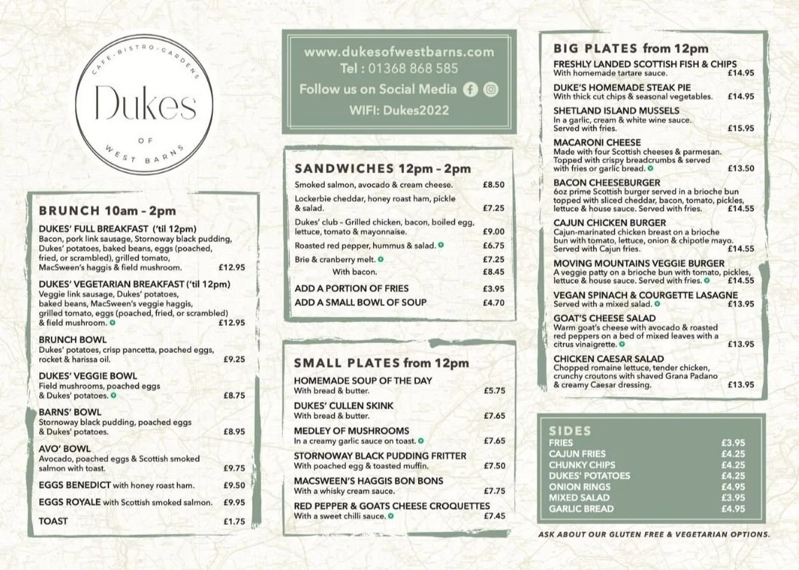 East Lothian Café Bistro for brunch, lunch and dinner — Dukes of West Barns