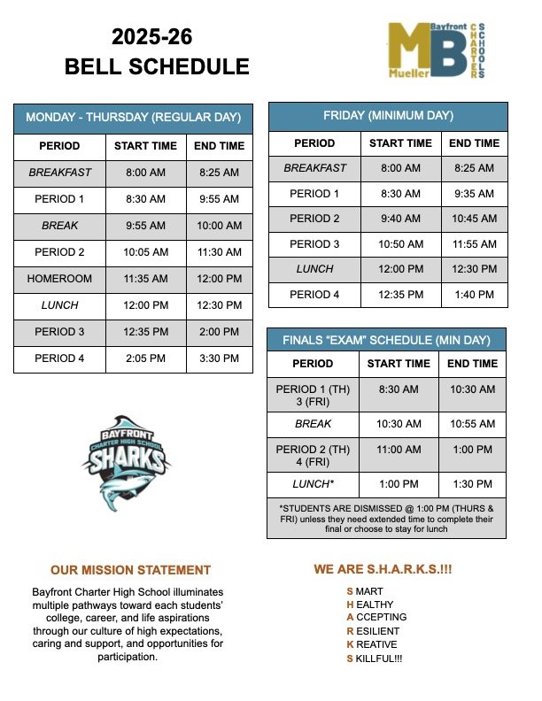 Calendars & Bell Schedules — Bayfront Charter