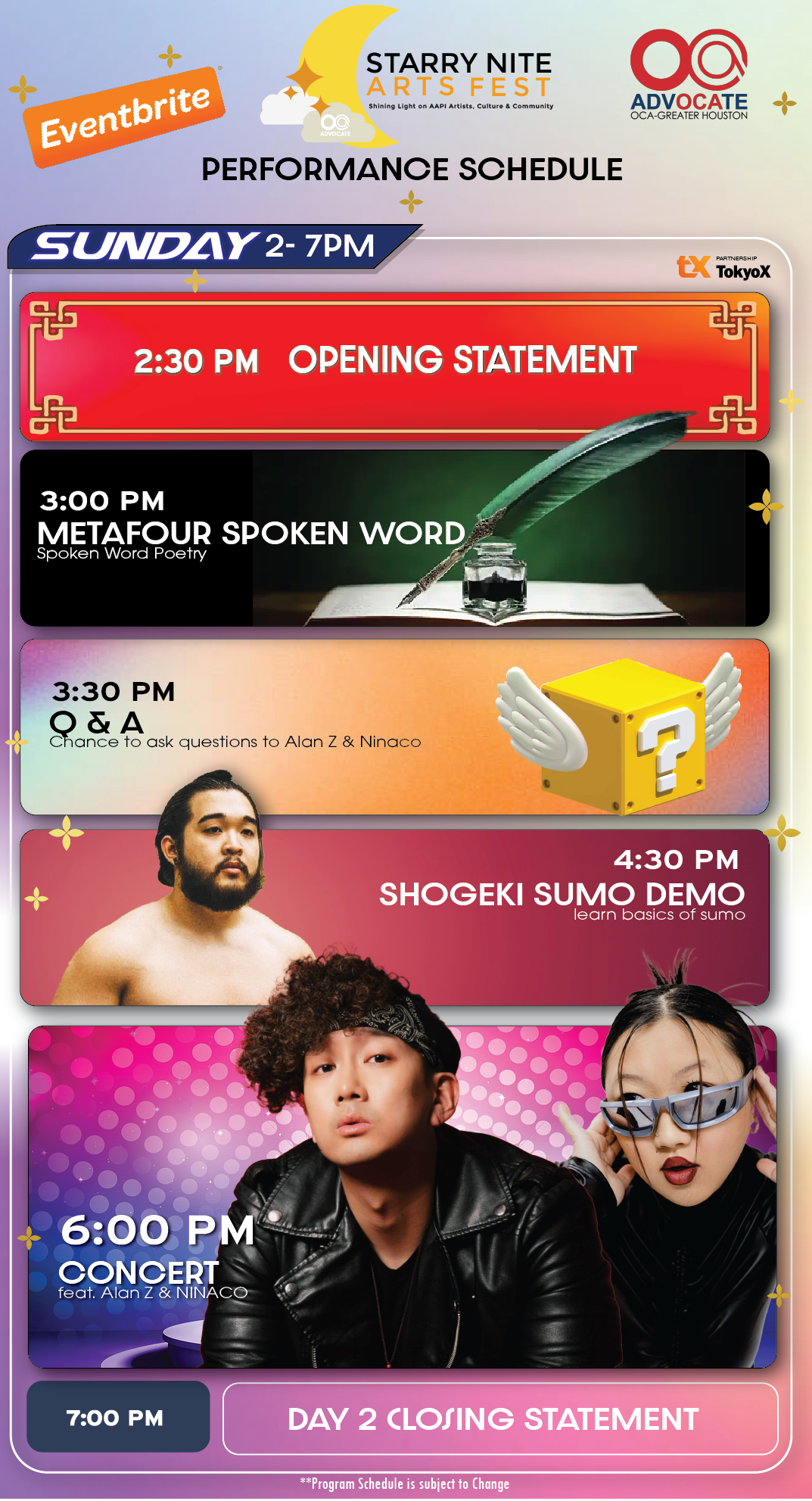 Program Schedule — Starry Nite Arts Fest