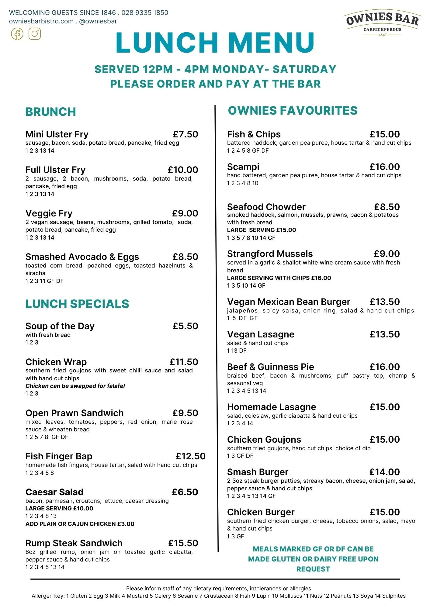 Lunch — Ownies Bar and Bistro