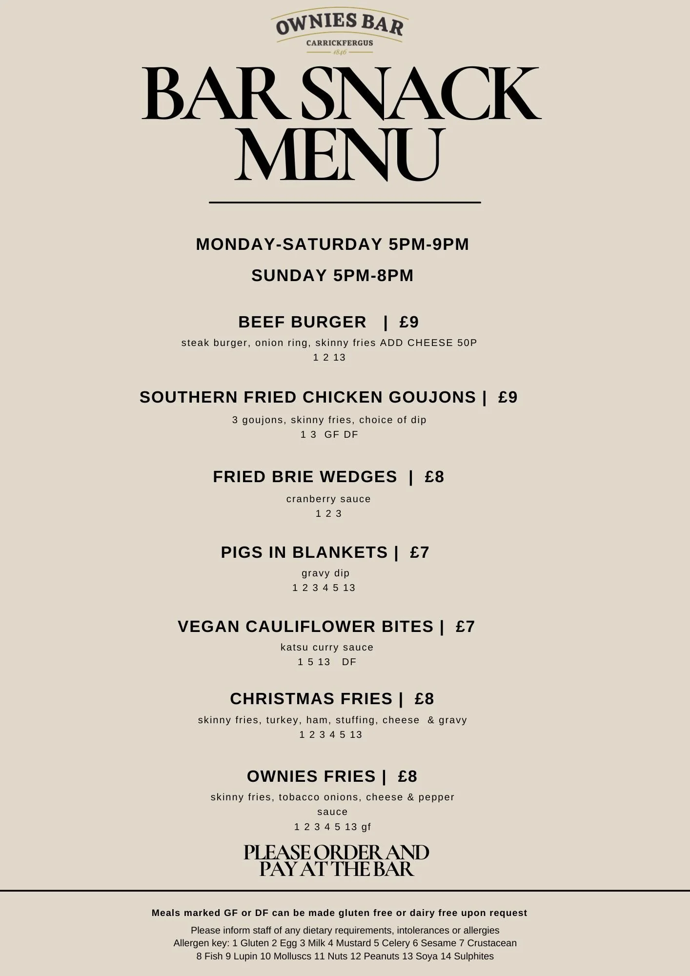 Lunch — Ownies Bar and Bistro