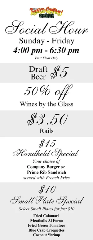 Social Hour Menu — The Tobacco Company Restaurant