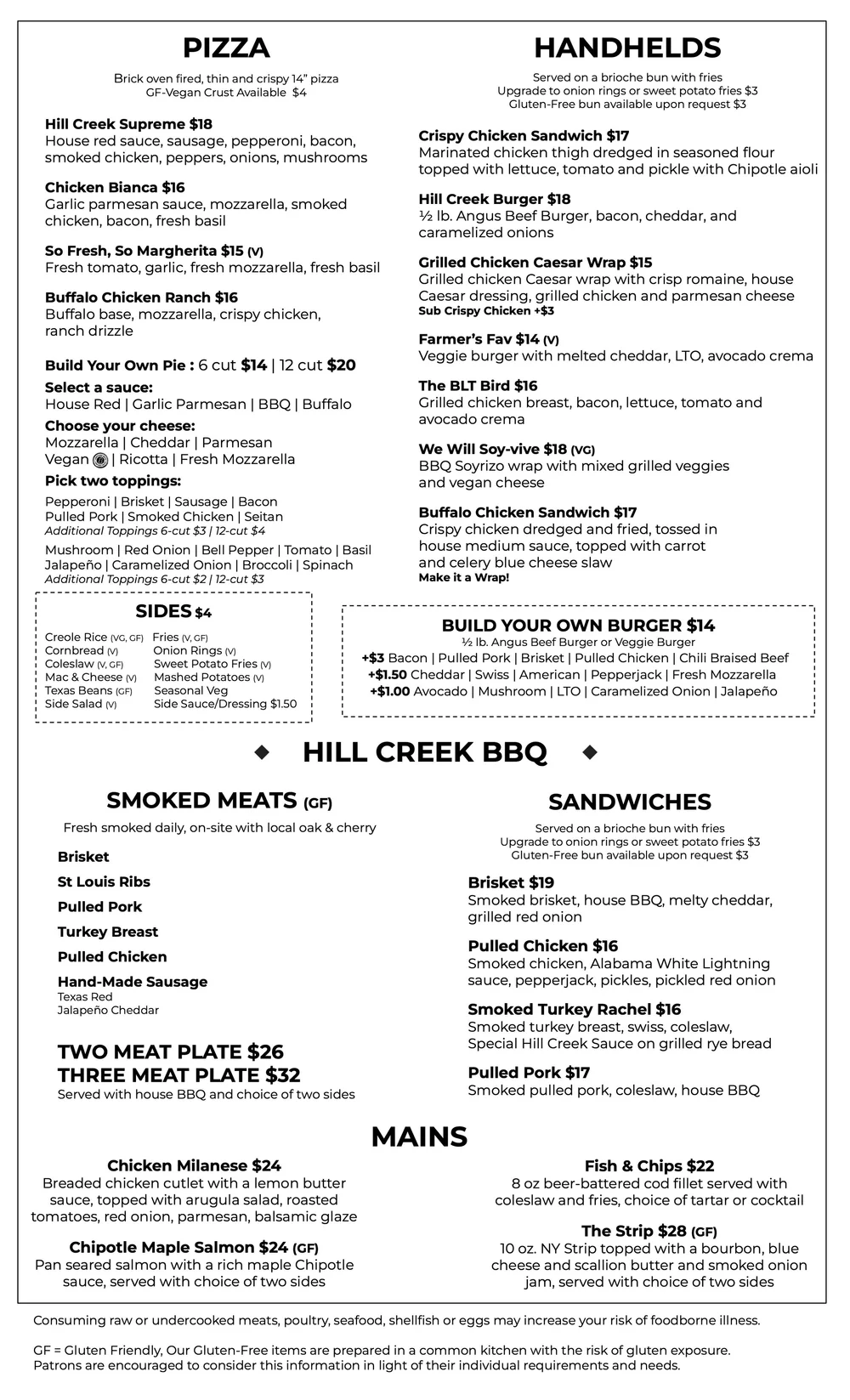 Menu — Hill Creek Tavern