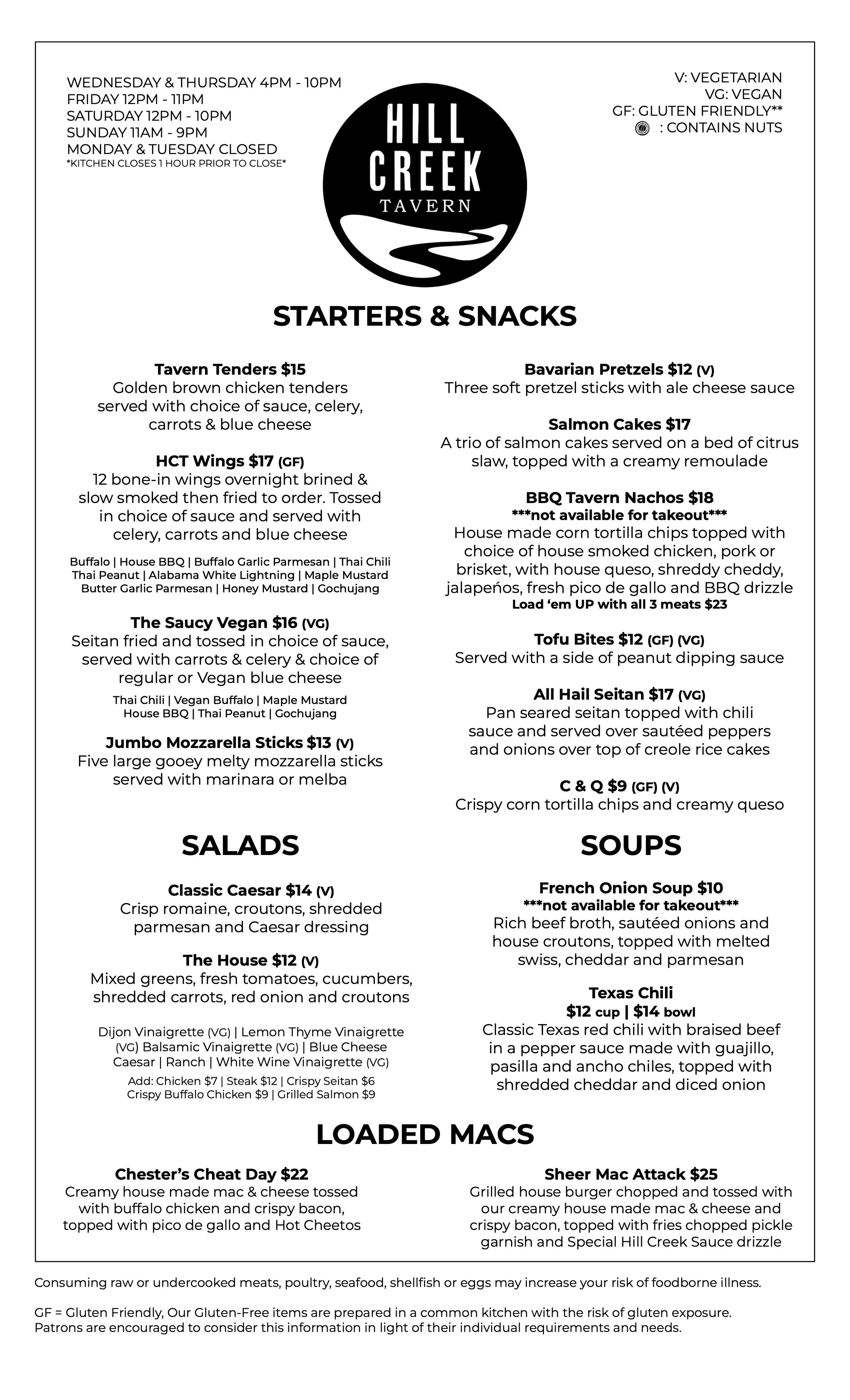 Menu — Hill Creek Tavern