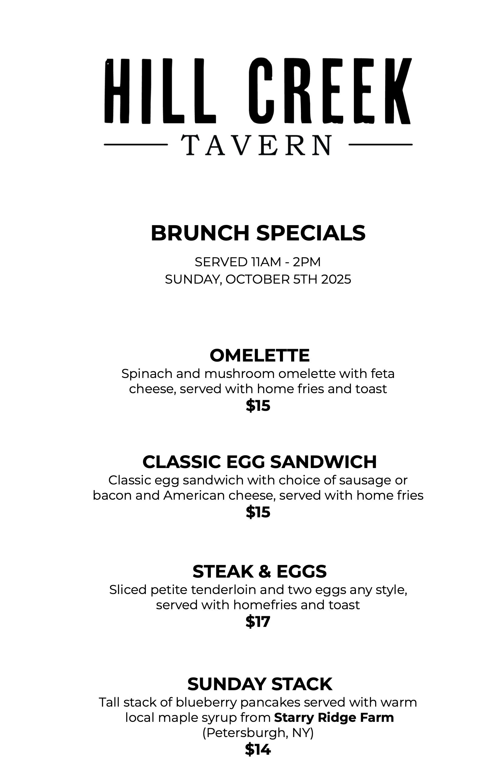 Brunch — Hill Creek Tavern