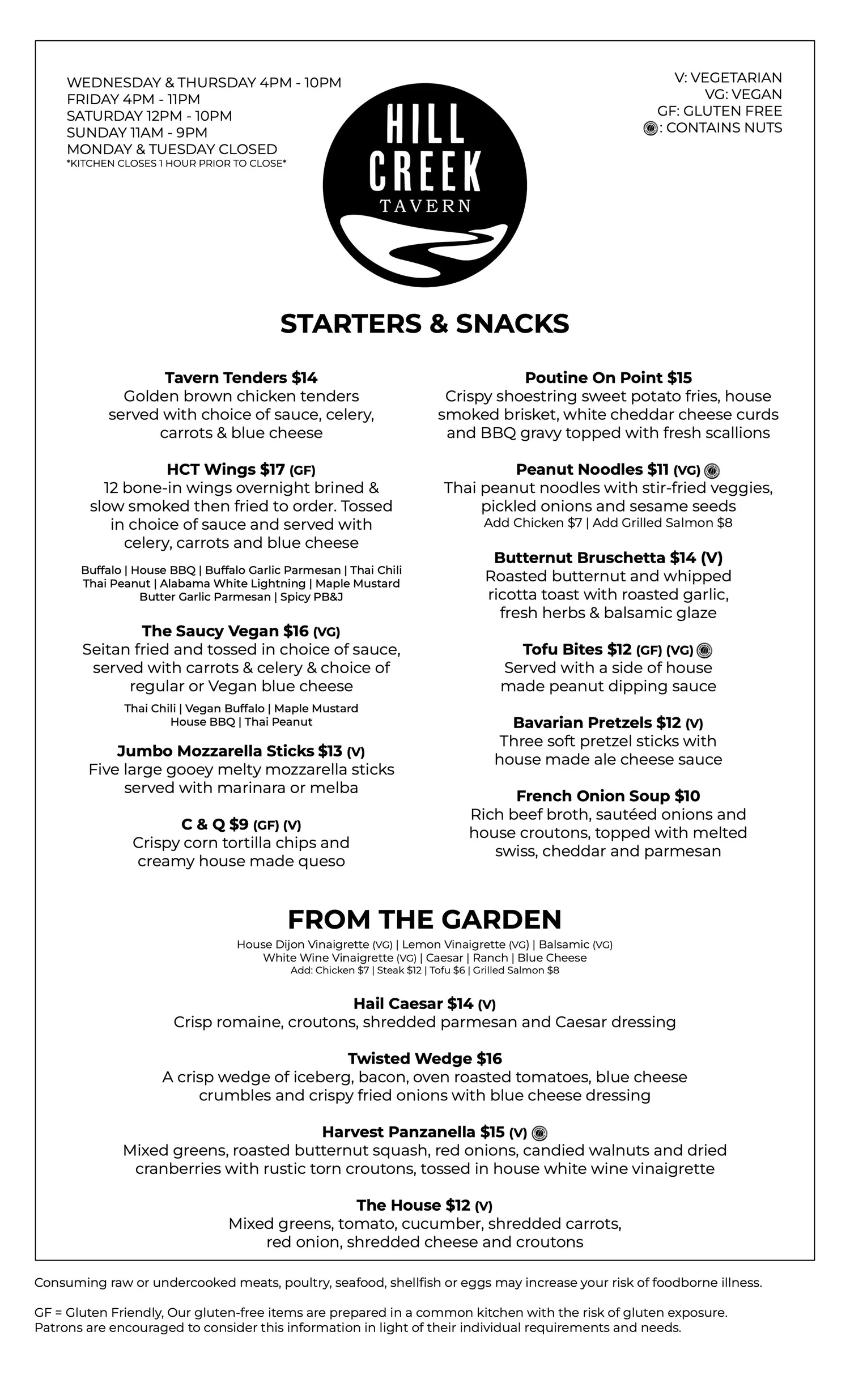 Menu — Hill Creek Tavern