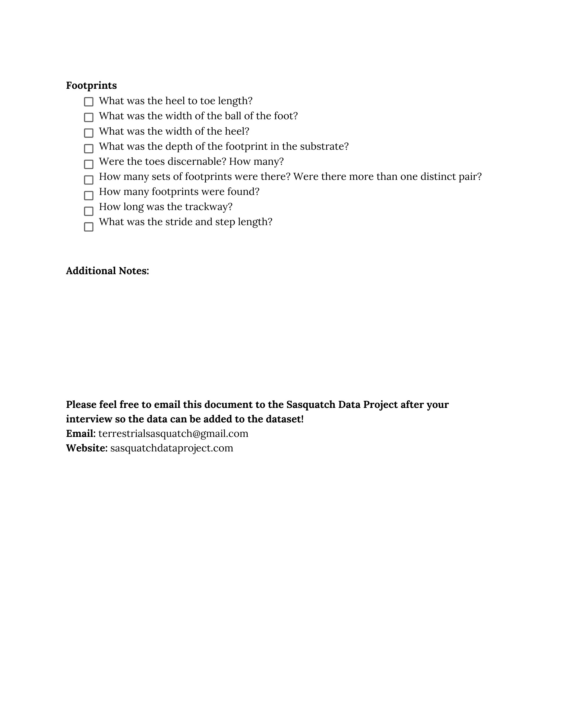 Witness Interview Worksheet — Sasquatch Data Project