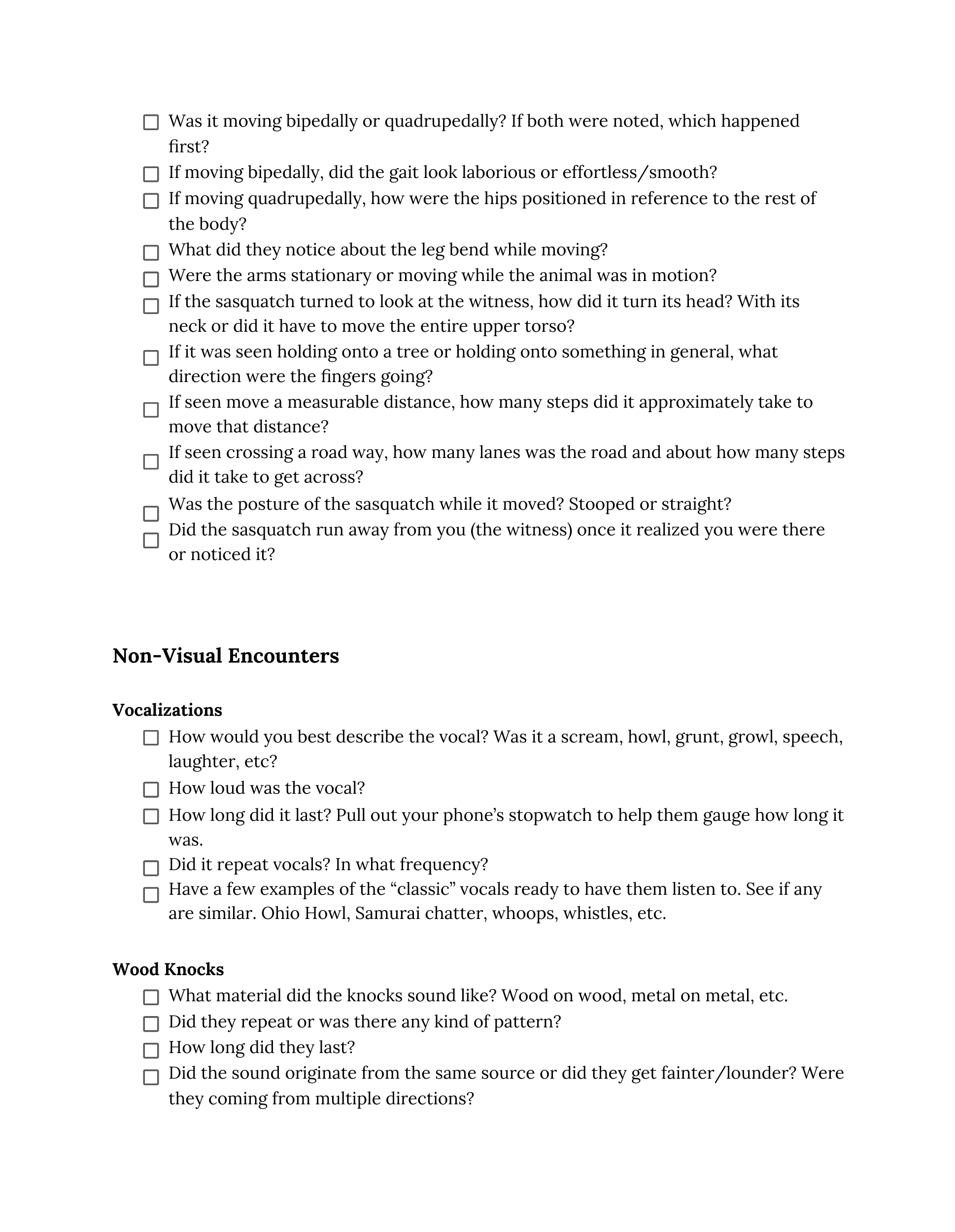 Witness Interview Worksheet — Sasquatch Data Project