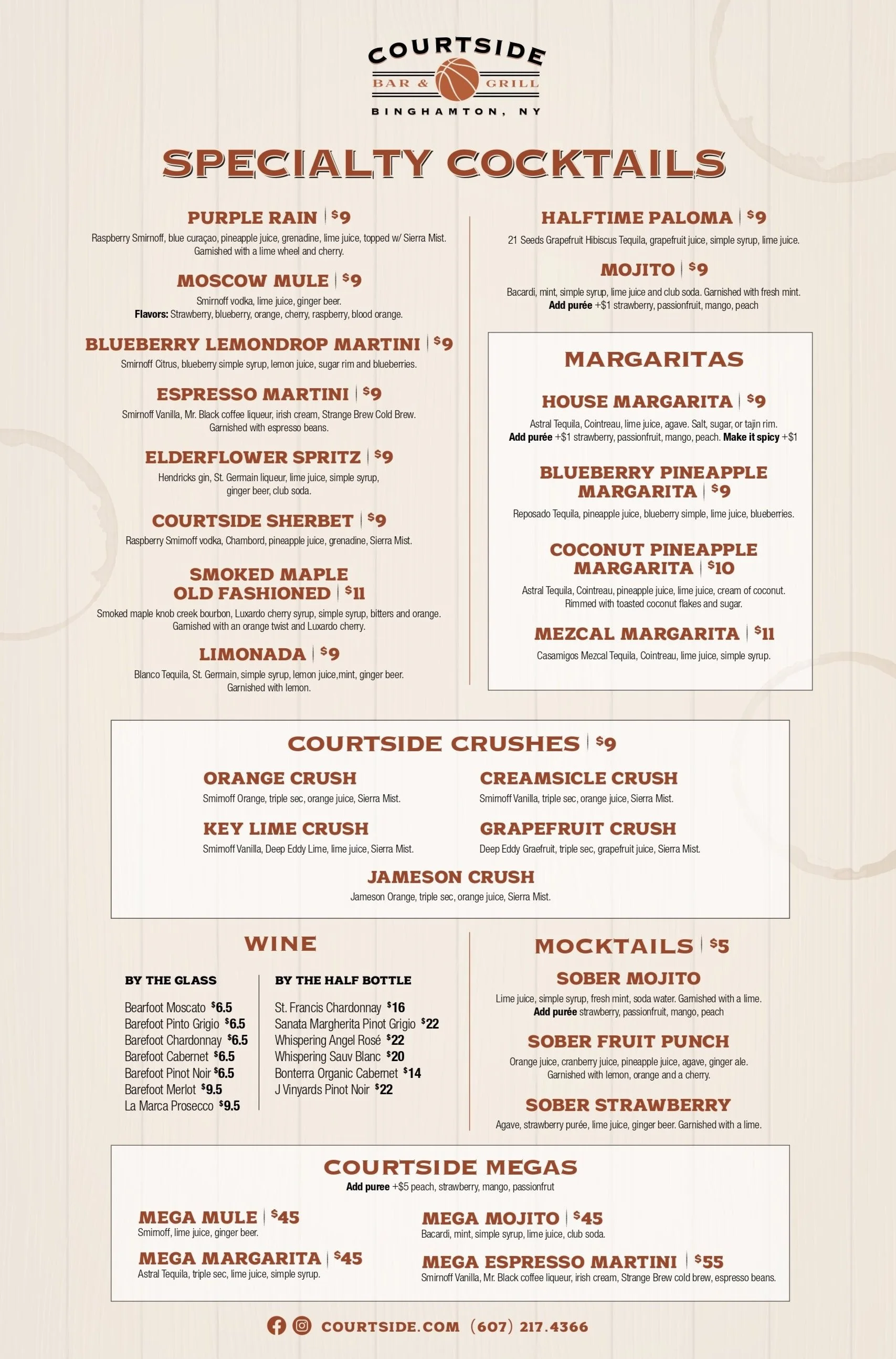 Menu — COURTSIDE BAR AND GRILLE