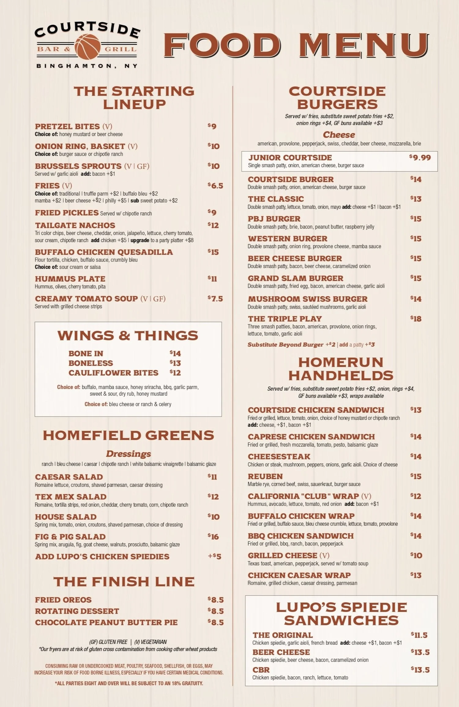 Menu — COURTSIDE BAR AND GRILLE