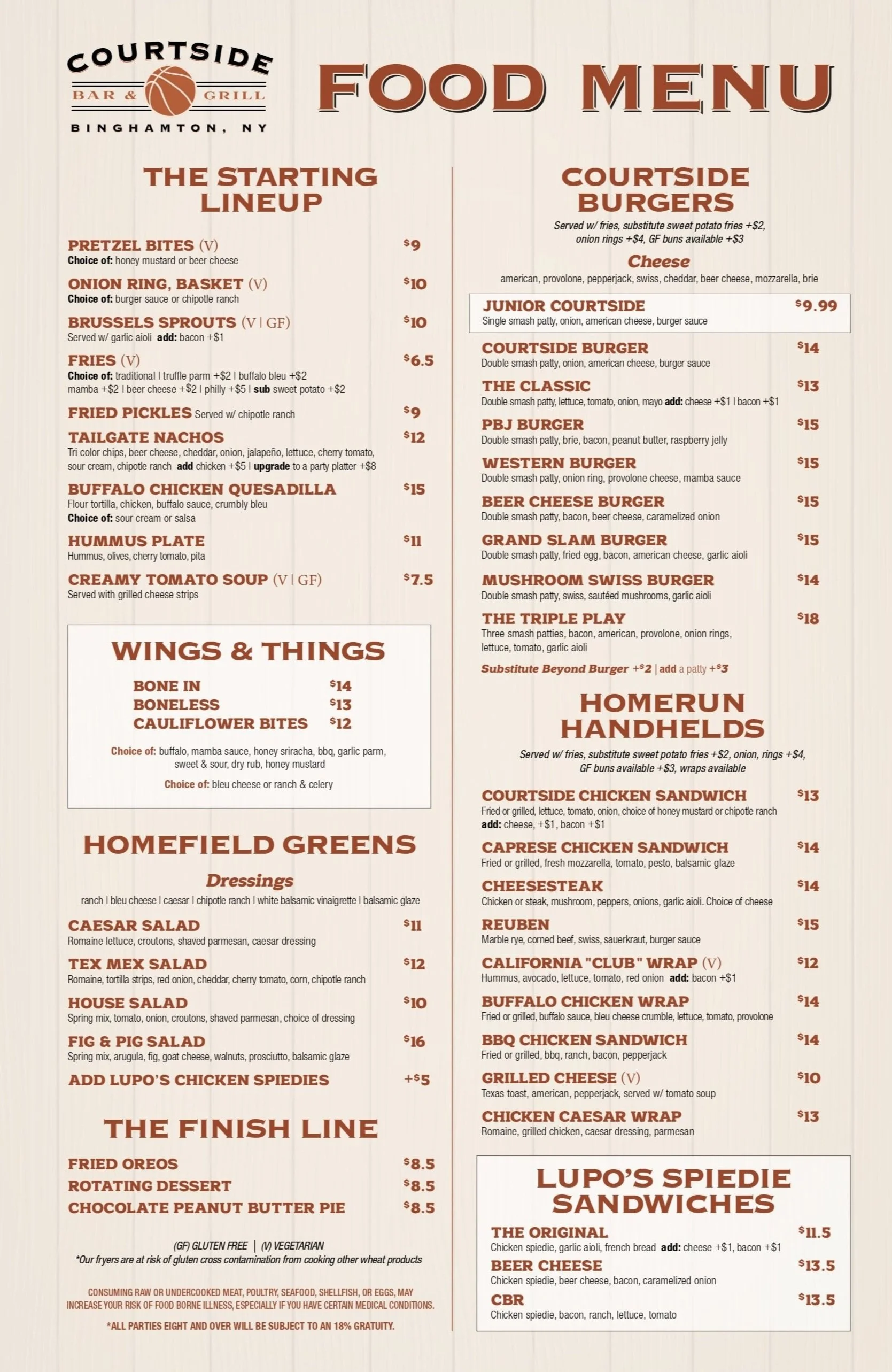 Menu — COURTSIDE BAR AND GRILLE