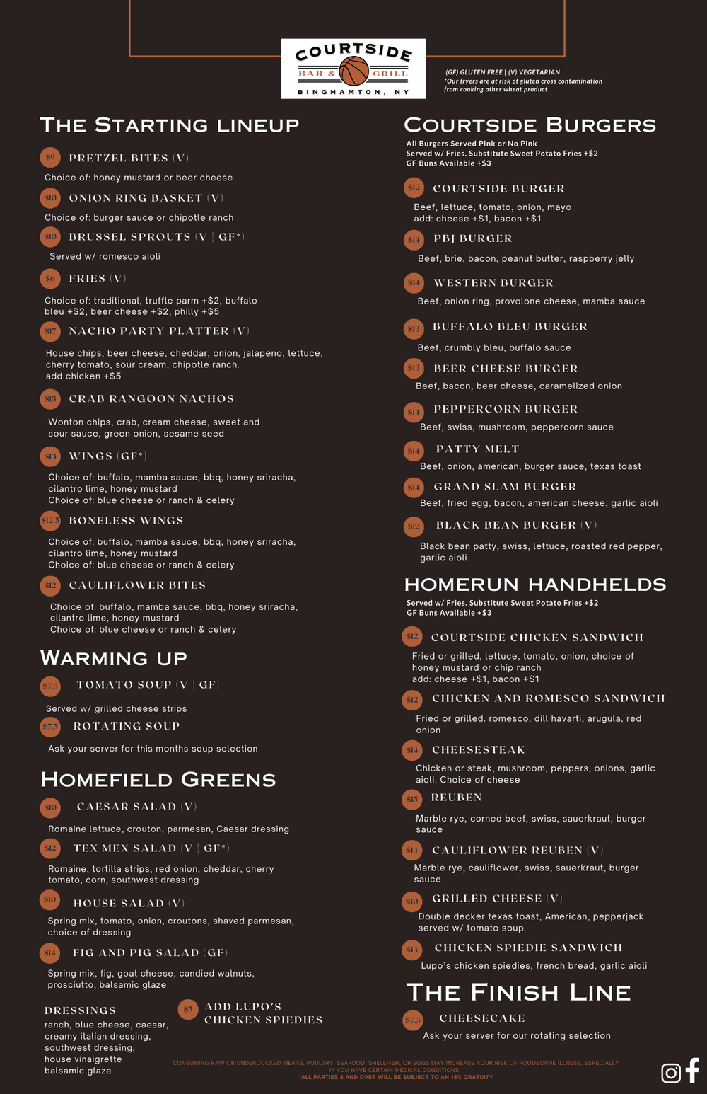 Menu — COURTSIDE BAR AND GRILLE