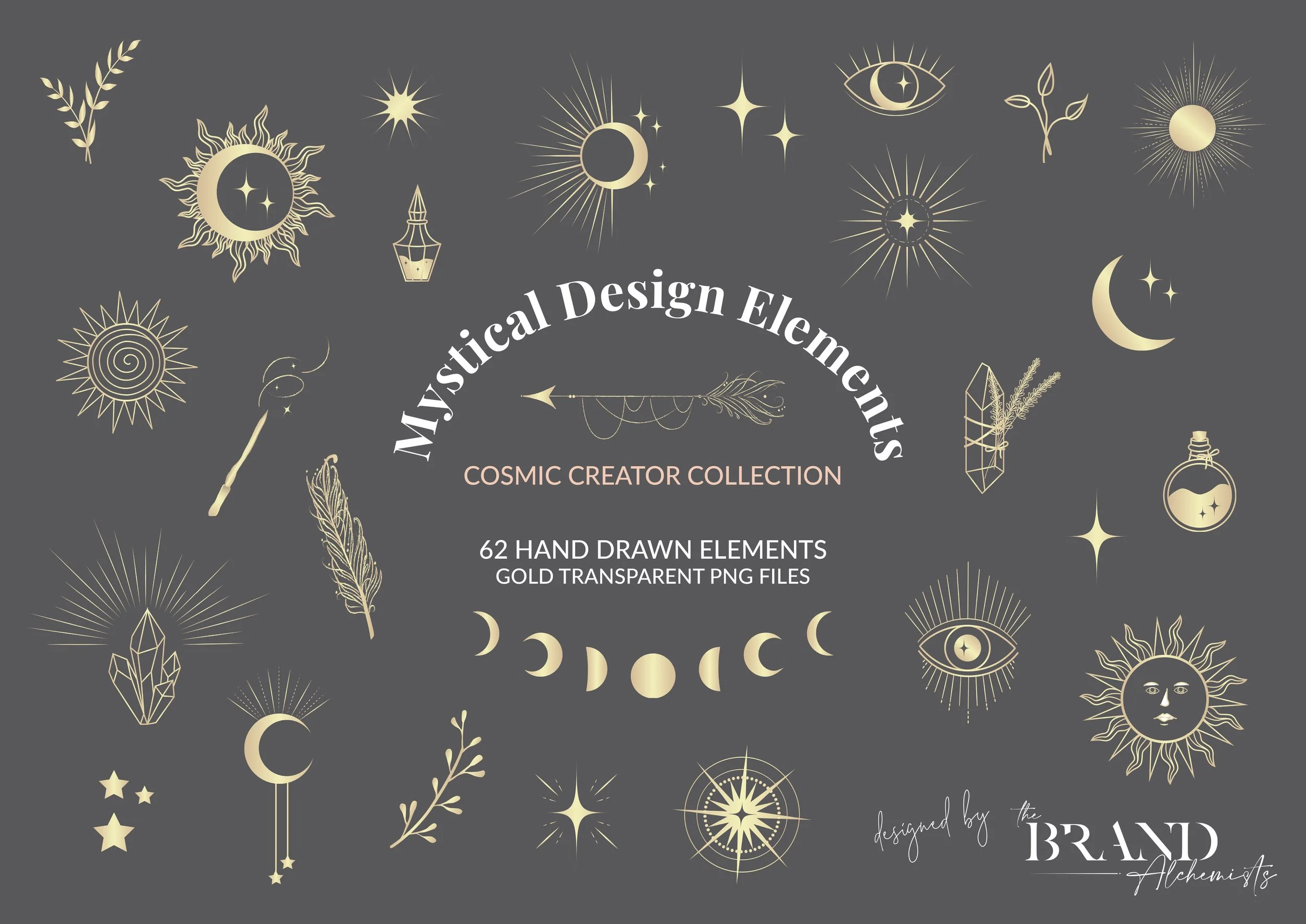 Silver Mystical Design Elements | Metallic Silver Design Elements for ...