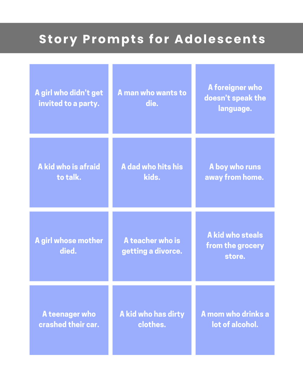 Free Writing Prompts for Child & Adolescent Therapy — Child Therapy Guide