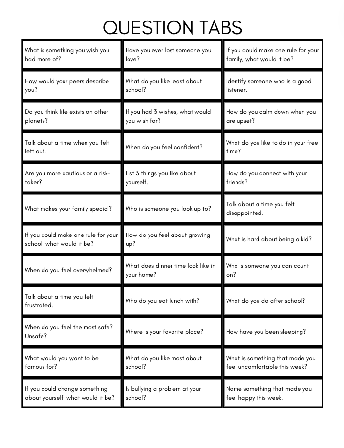 Free Conversation Starters for Child & Adolescent Therapy — Child ...