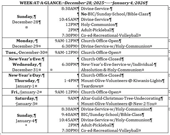 December 28, 2025 — Mt. Olive Lutheran Church