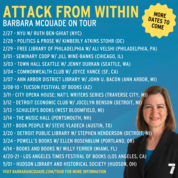 “ATTACK FROM WITHIN” BOOK TOUR — BARBARA MCQUADE