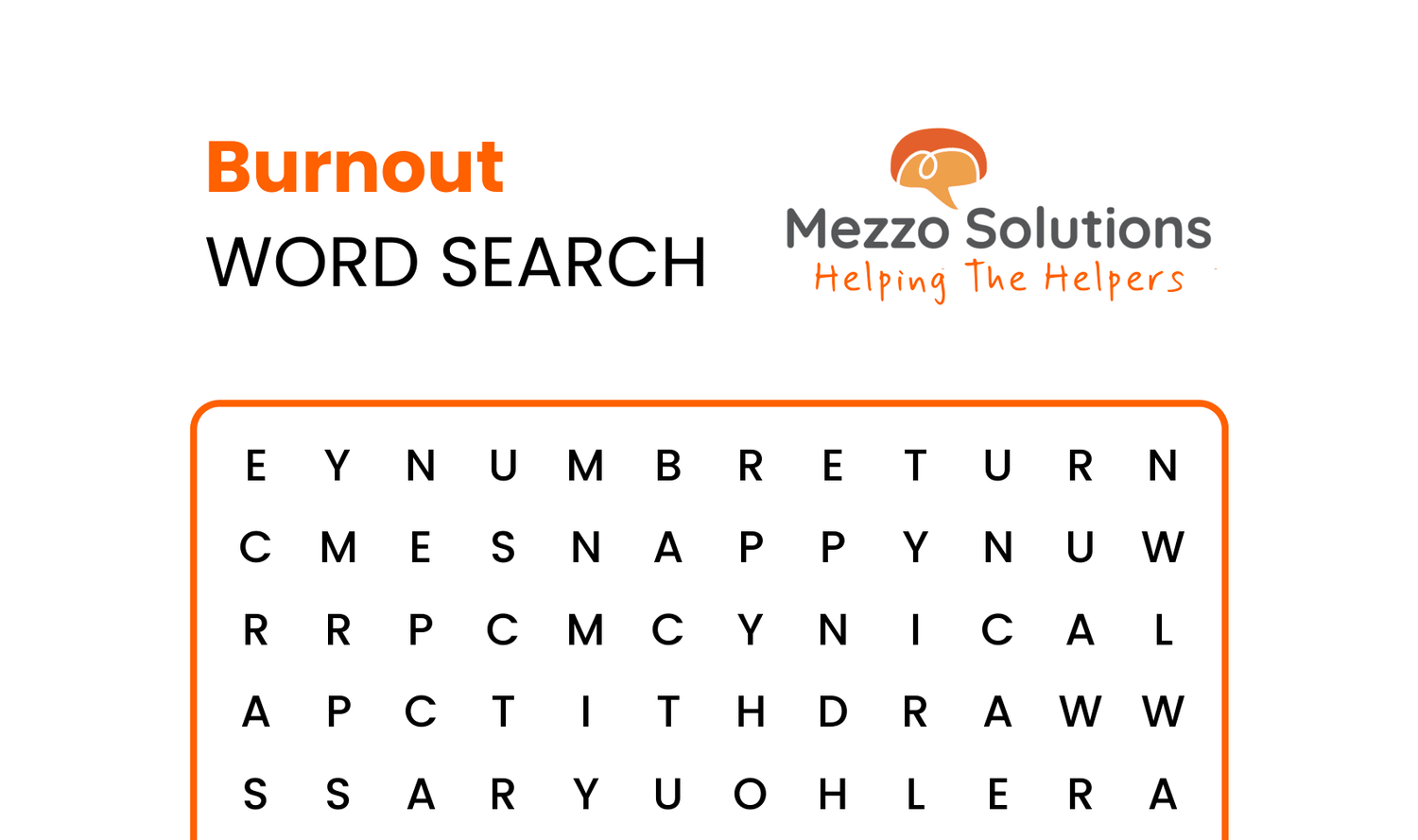 Word Search Activities for Burnout, Self-Care, & Stress — Mezzo Solutions
