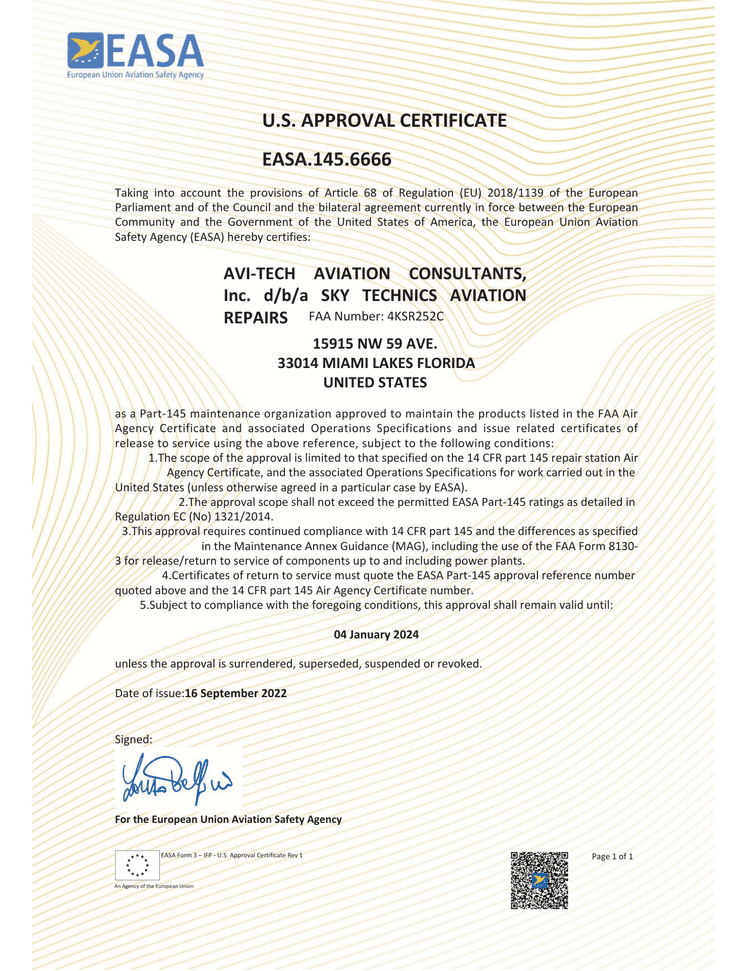 Certificates — Sky Technics Aviation Repairs