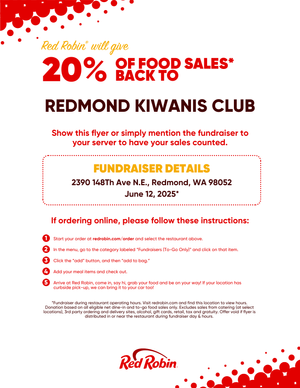 RKC fundraiser with Red Robin in Redmond & Bellevue — Redmond Kiwanis Club