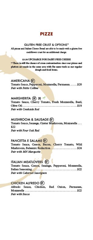 Pizze Menu — Chankaska Creek Ranch, Winery & Distillery