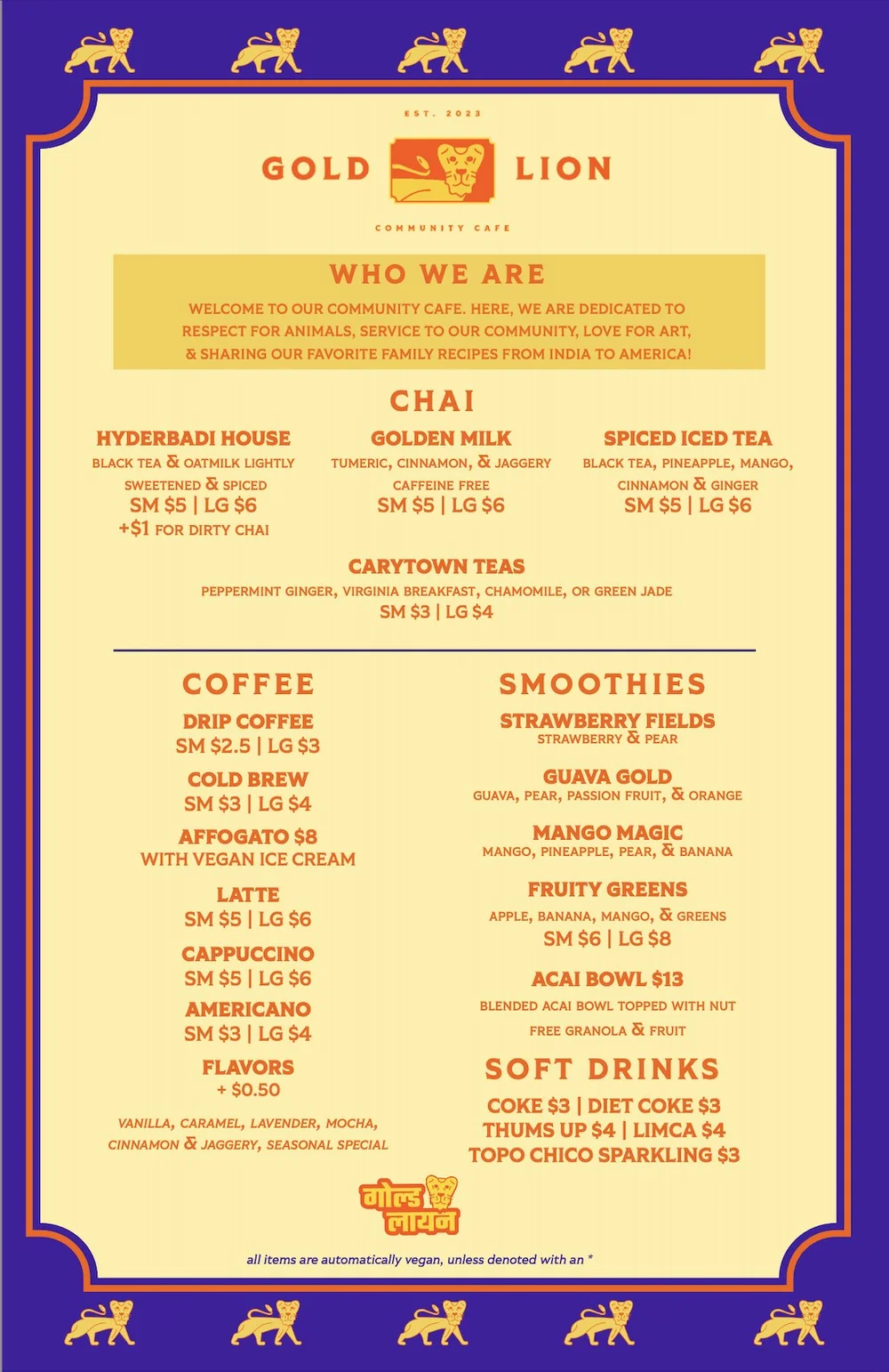Menu — Gold Lion Community Cafe