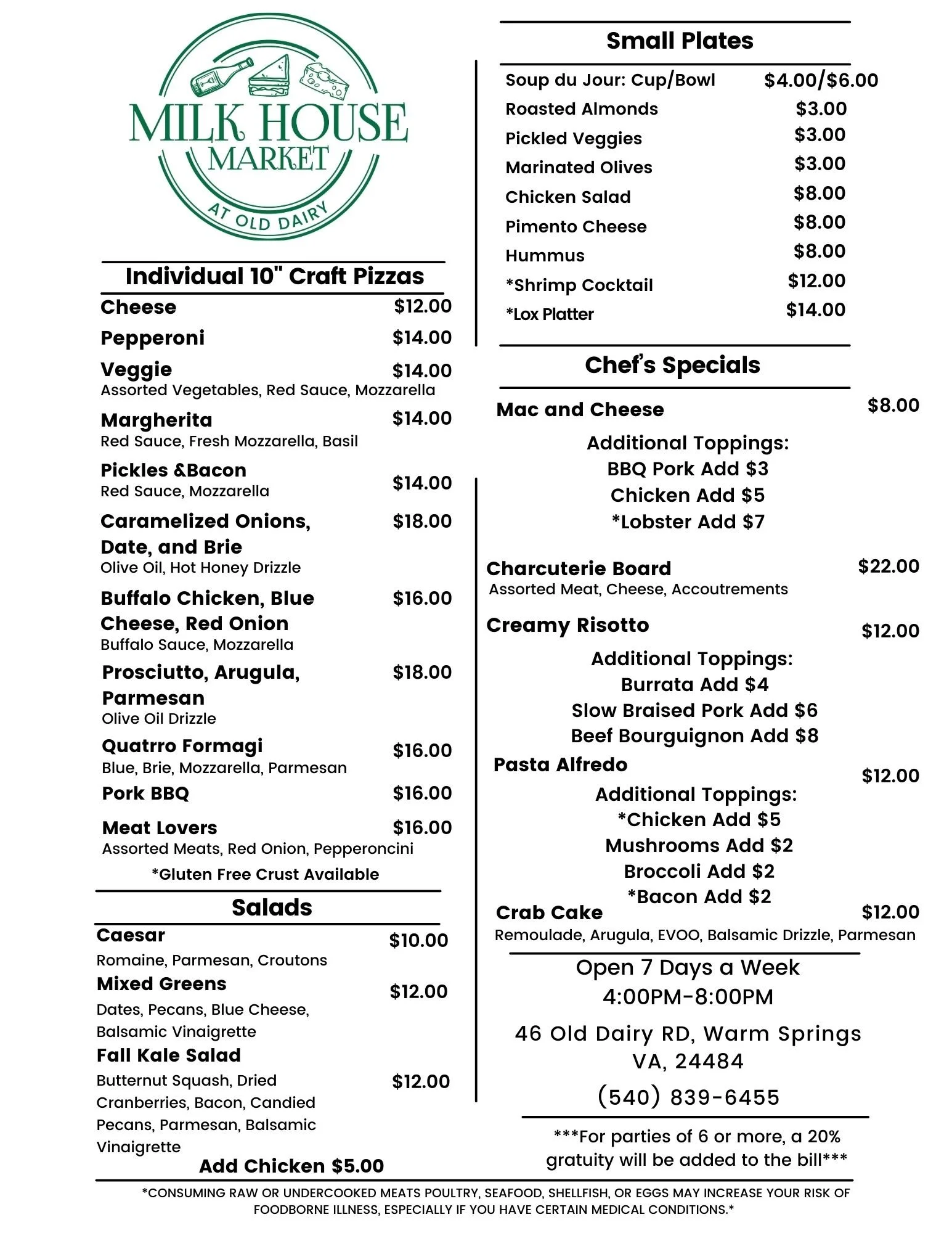 Menu — Milk House Market