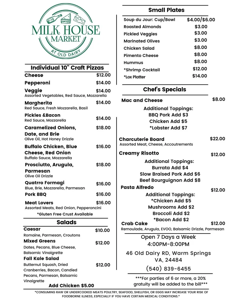 Menu — Milk House Market