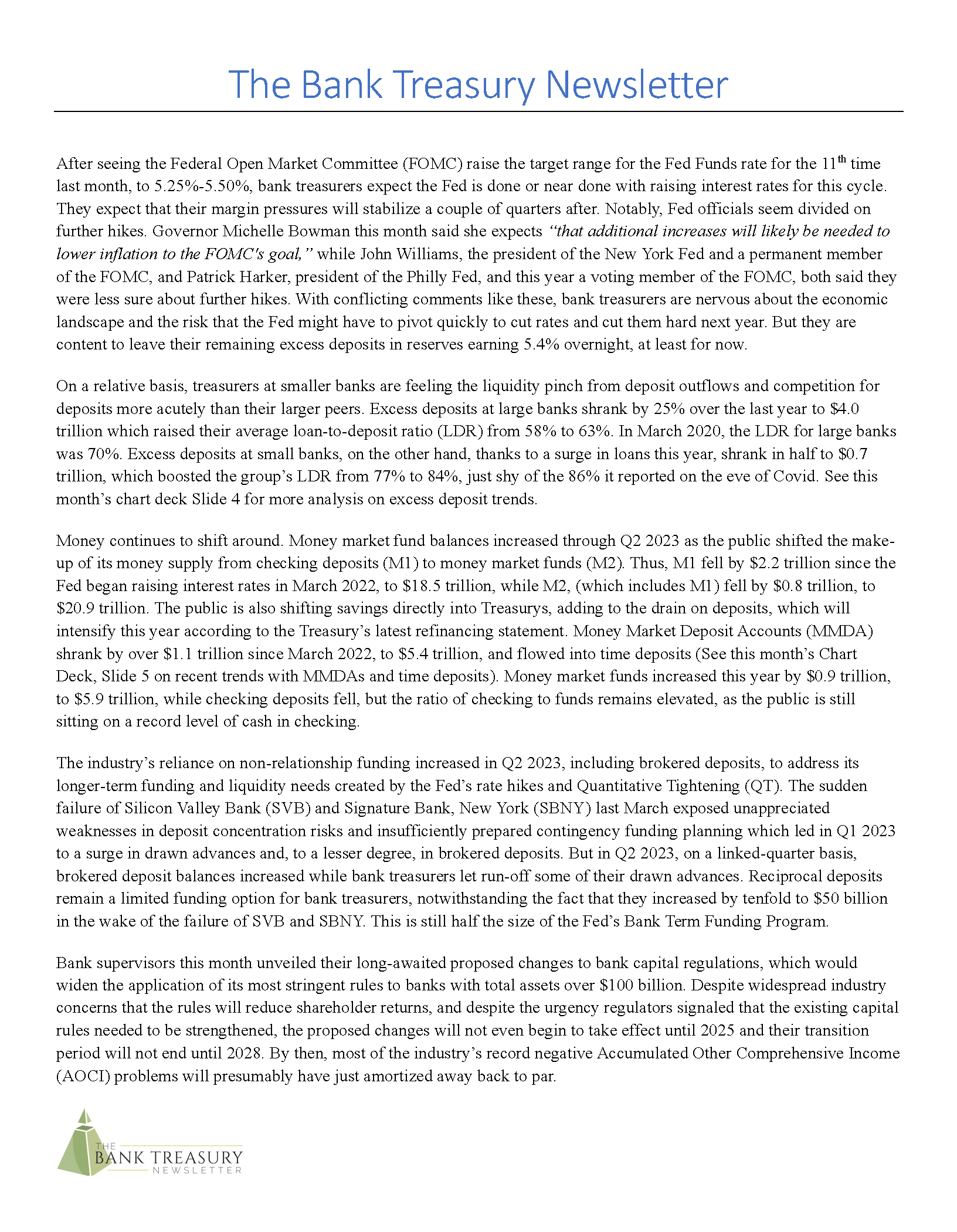 Bank Treasurers Remember Marcia Stigum August 2023 Newsletter — The ...