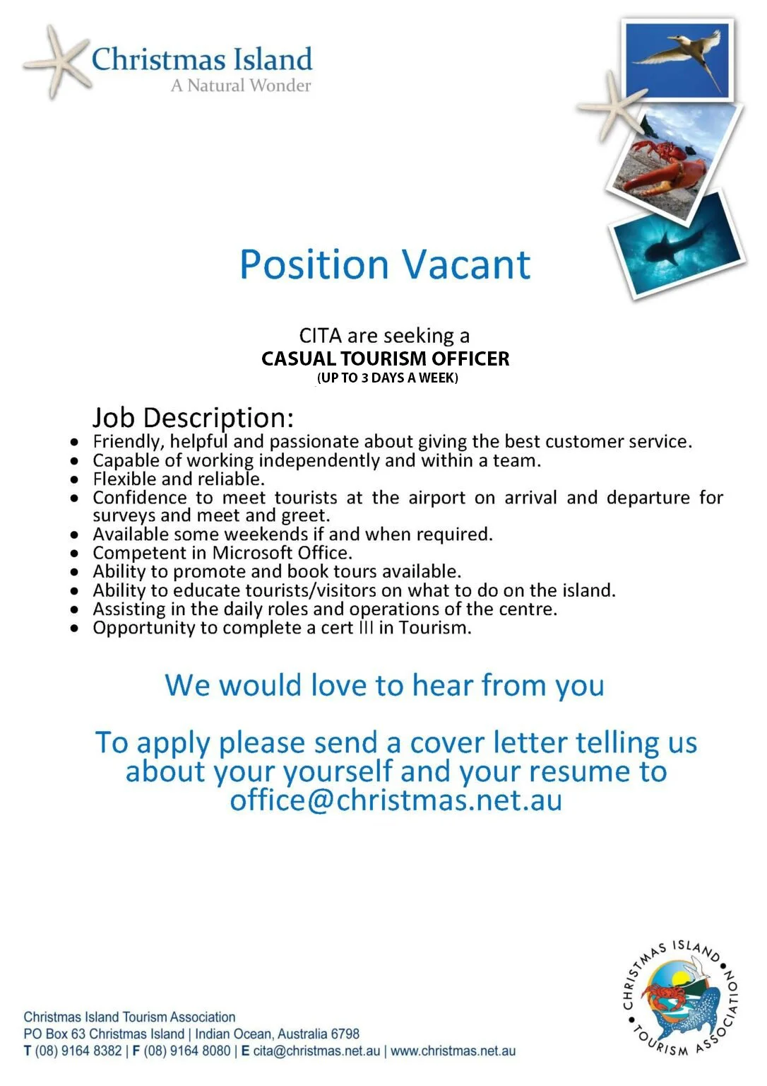 JOB OPPORTUNITIES — Christmas Island