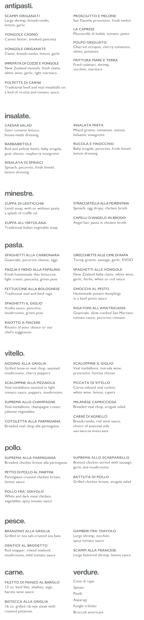 Il Giglio Tribeca | Discover our authentic Italian menu