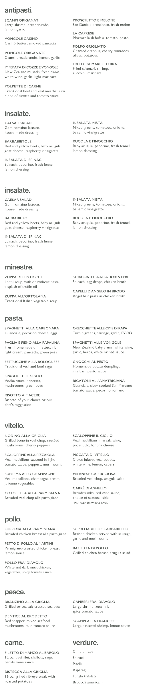 Il Giglio Tribeca | Discover our authentic Italian menu