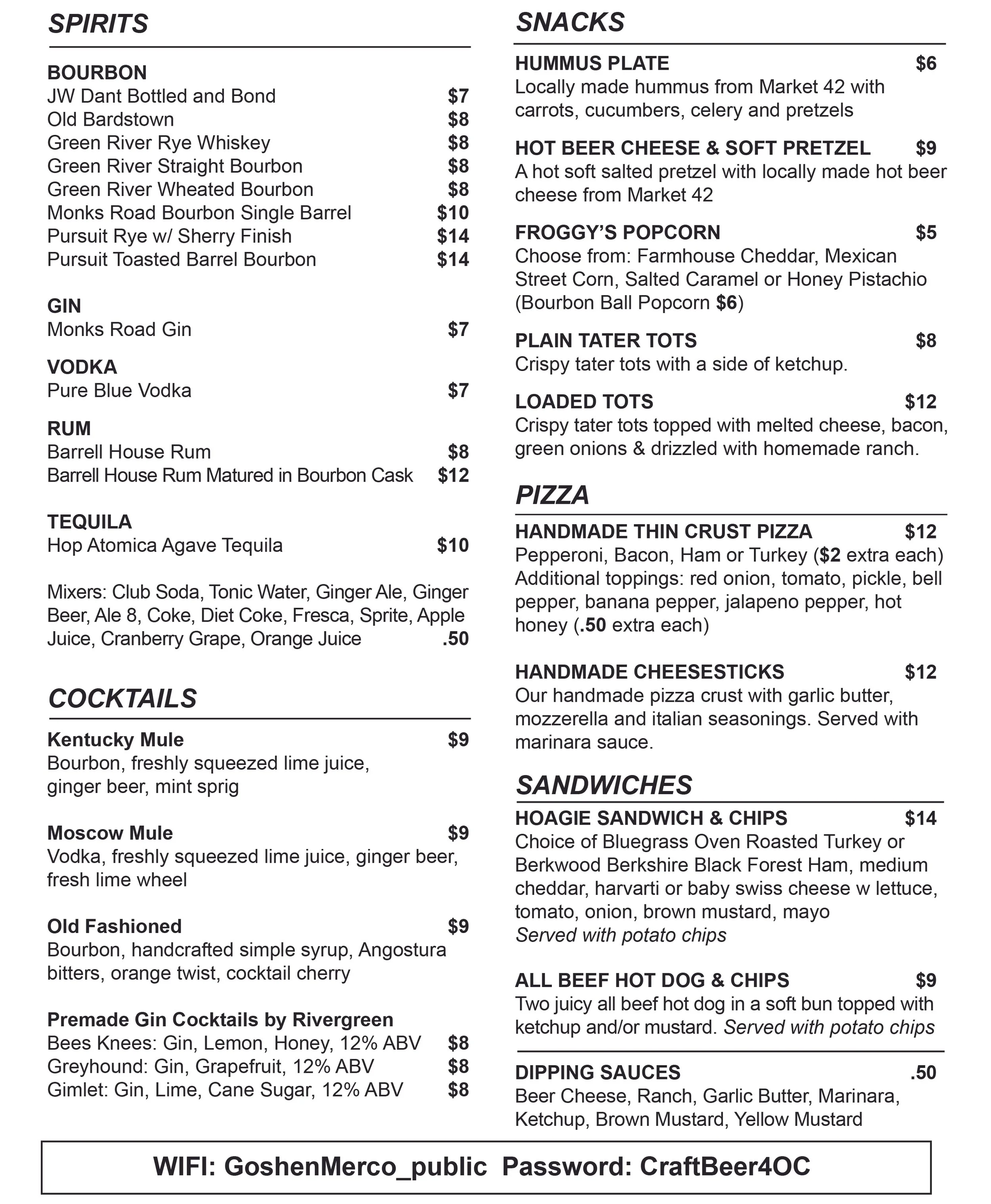 Menu — Goshen Mer Co. Taproom