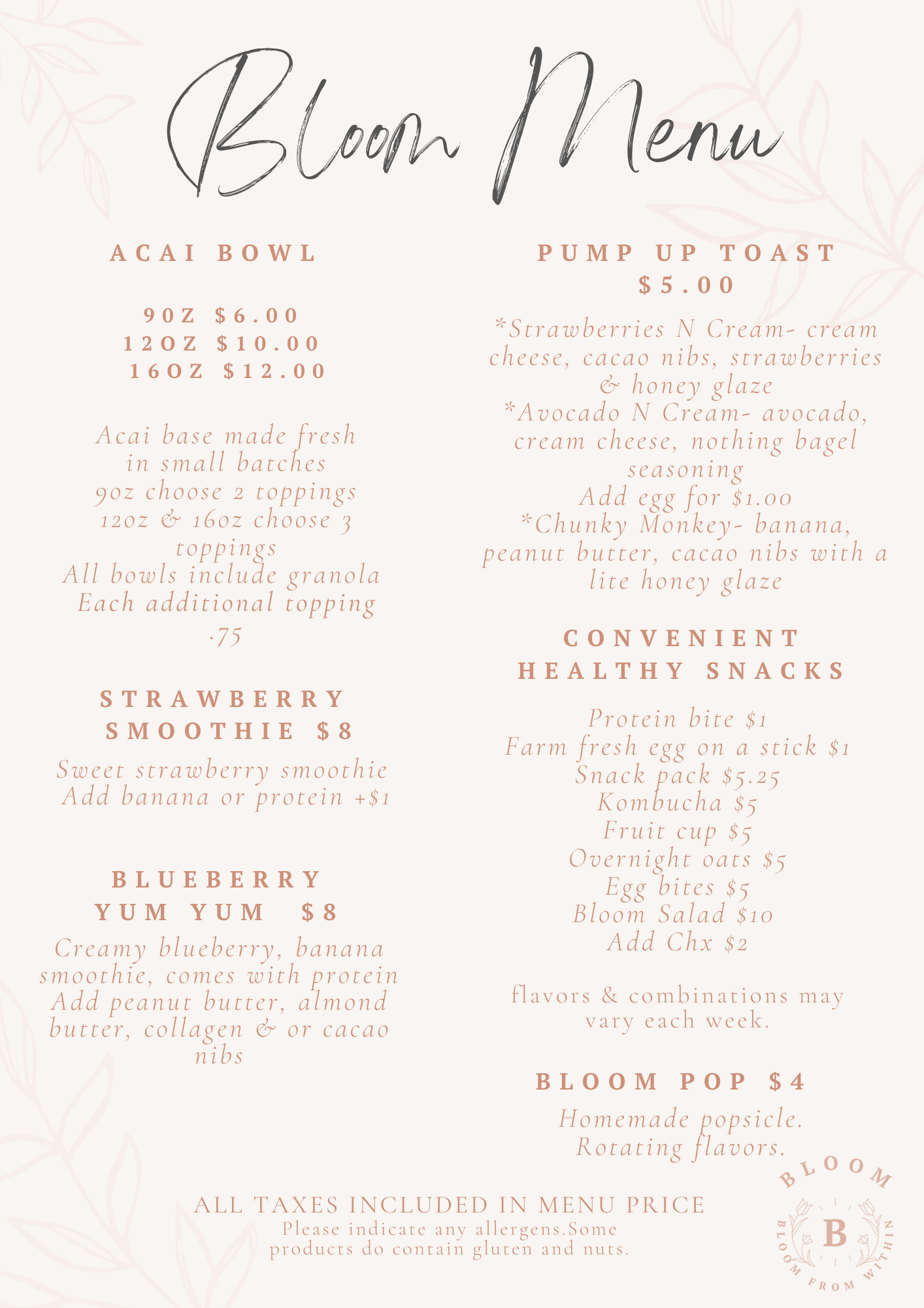 Menu 1 — Bloom