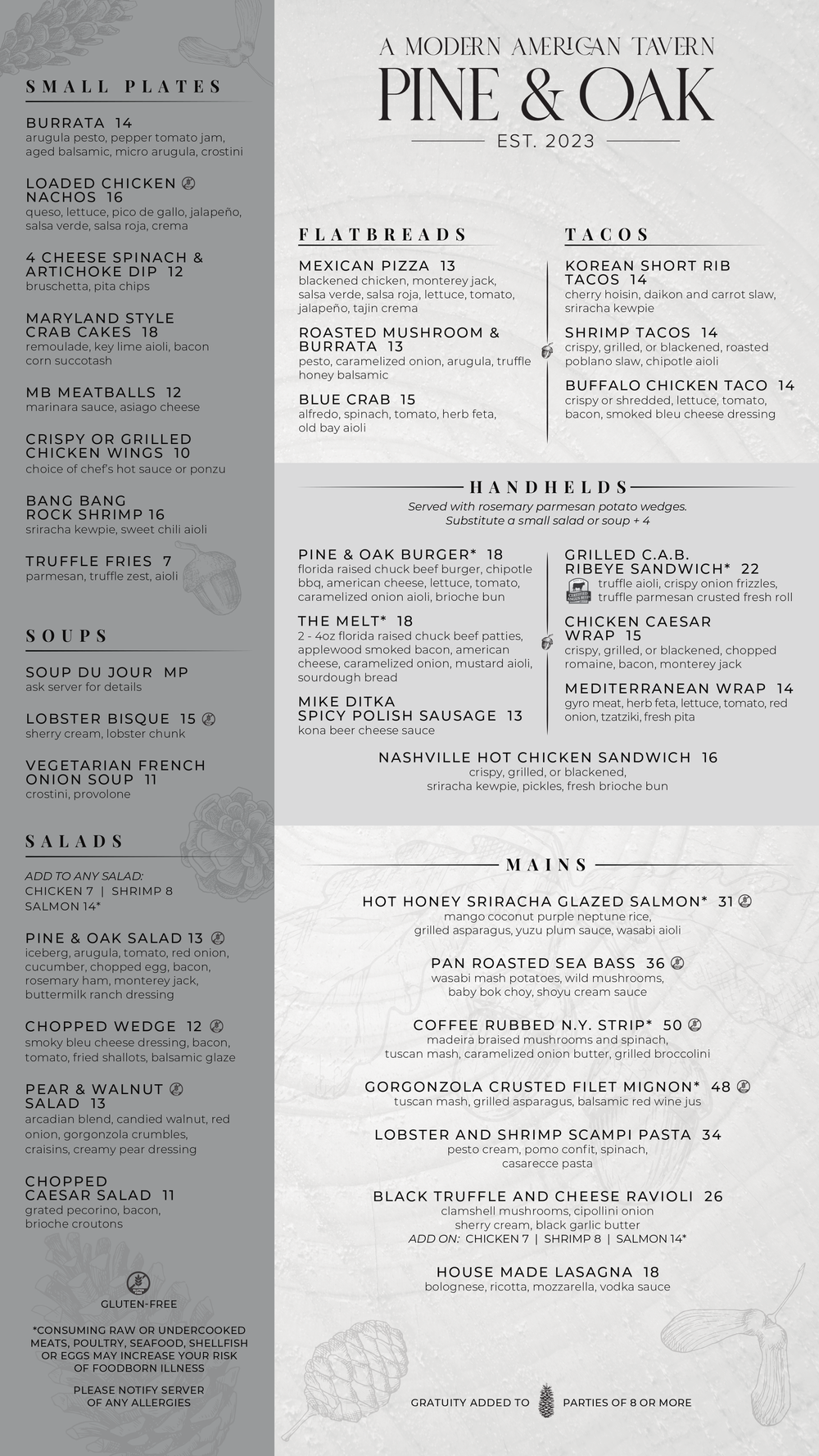 Our Menu | Pine and Oak | Tavern in Orlando, Florida — Pine and Oaks