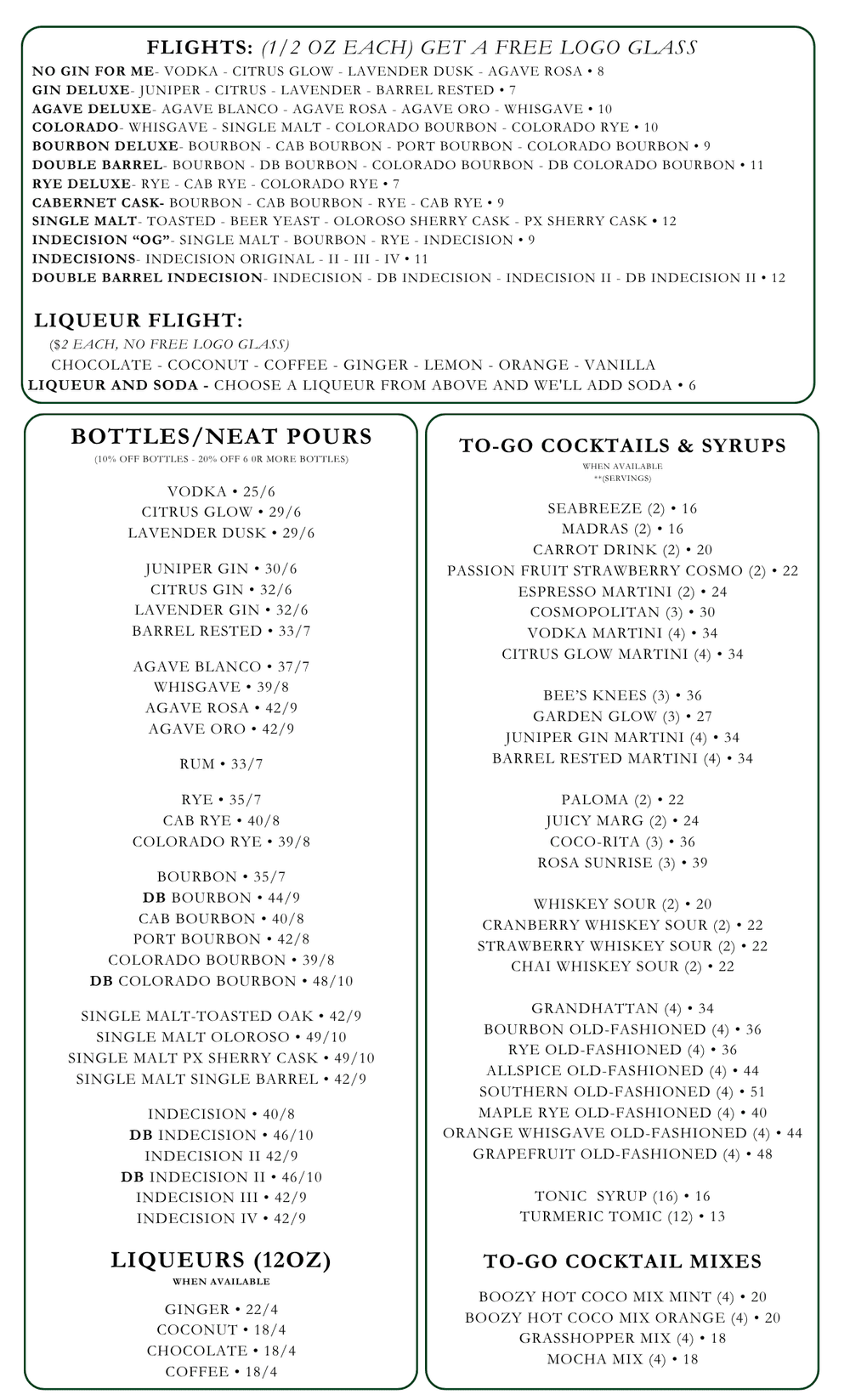 Menu — Fraser Valley Distilling