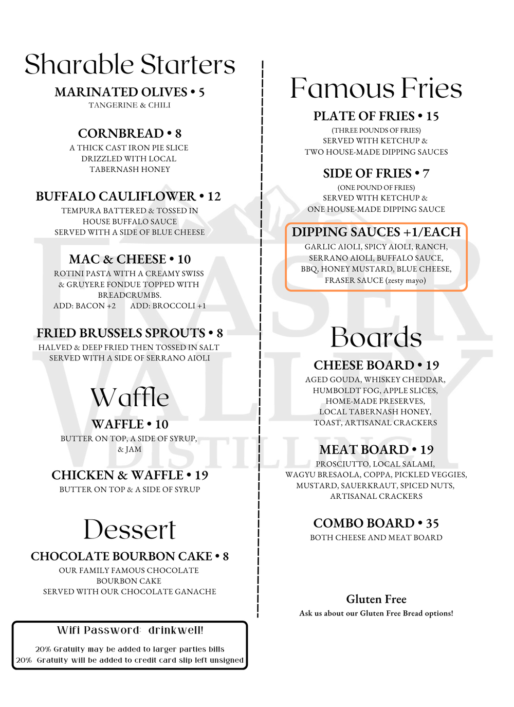 Menu — Fraser Valley Distilling