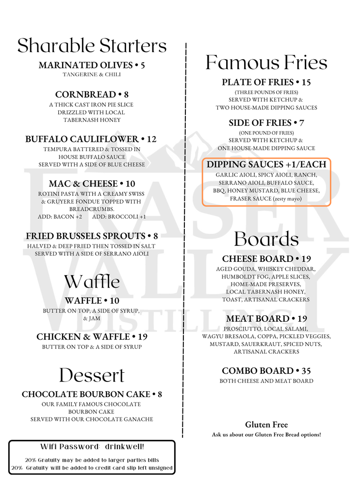 Menu — Fraser Valley Distilling