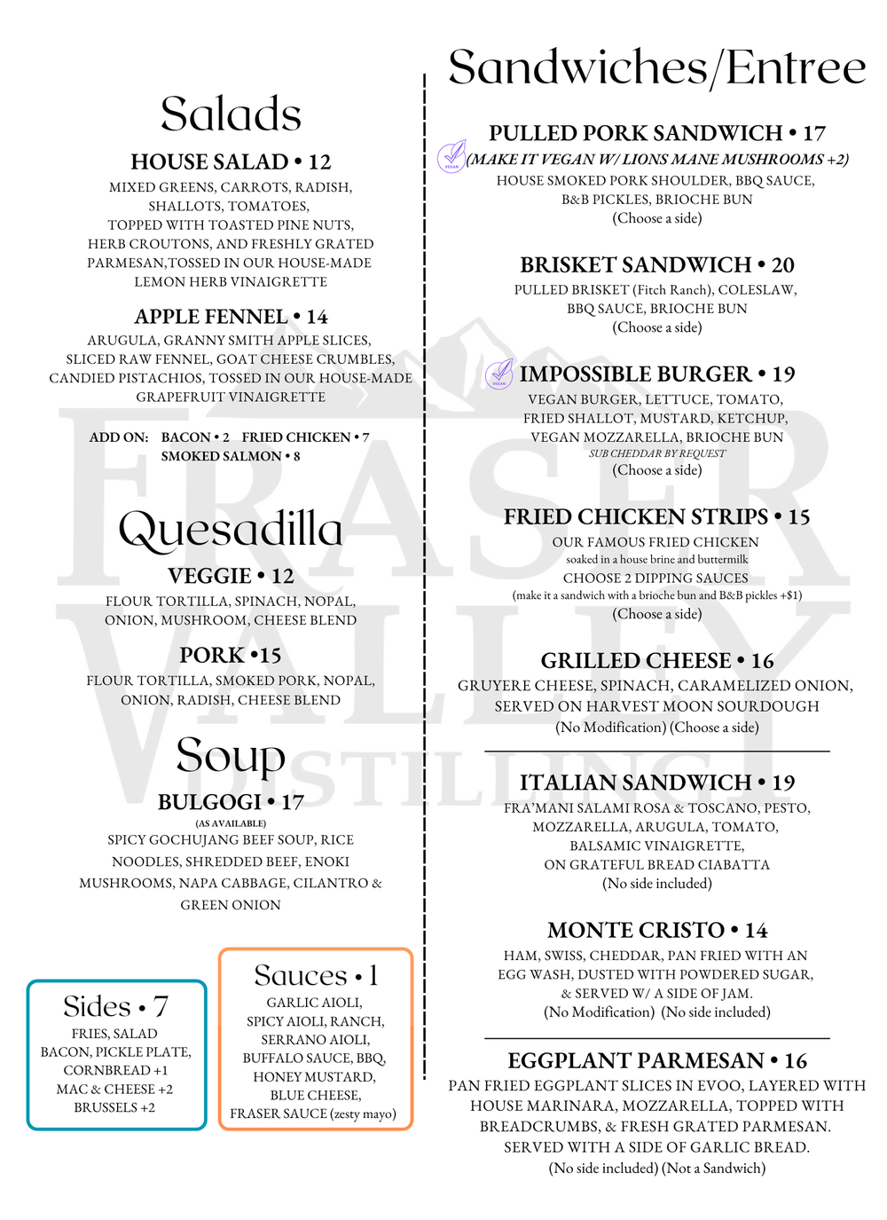 Menu — Fraser Valley Distilling