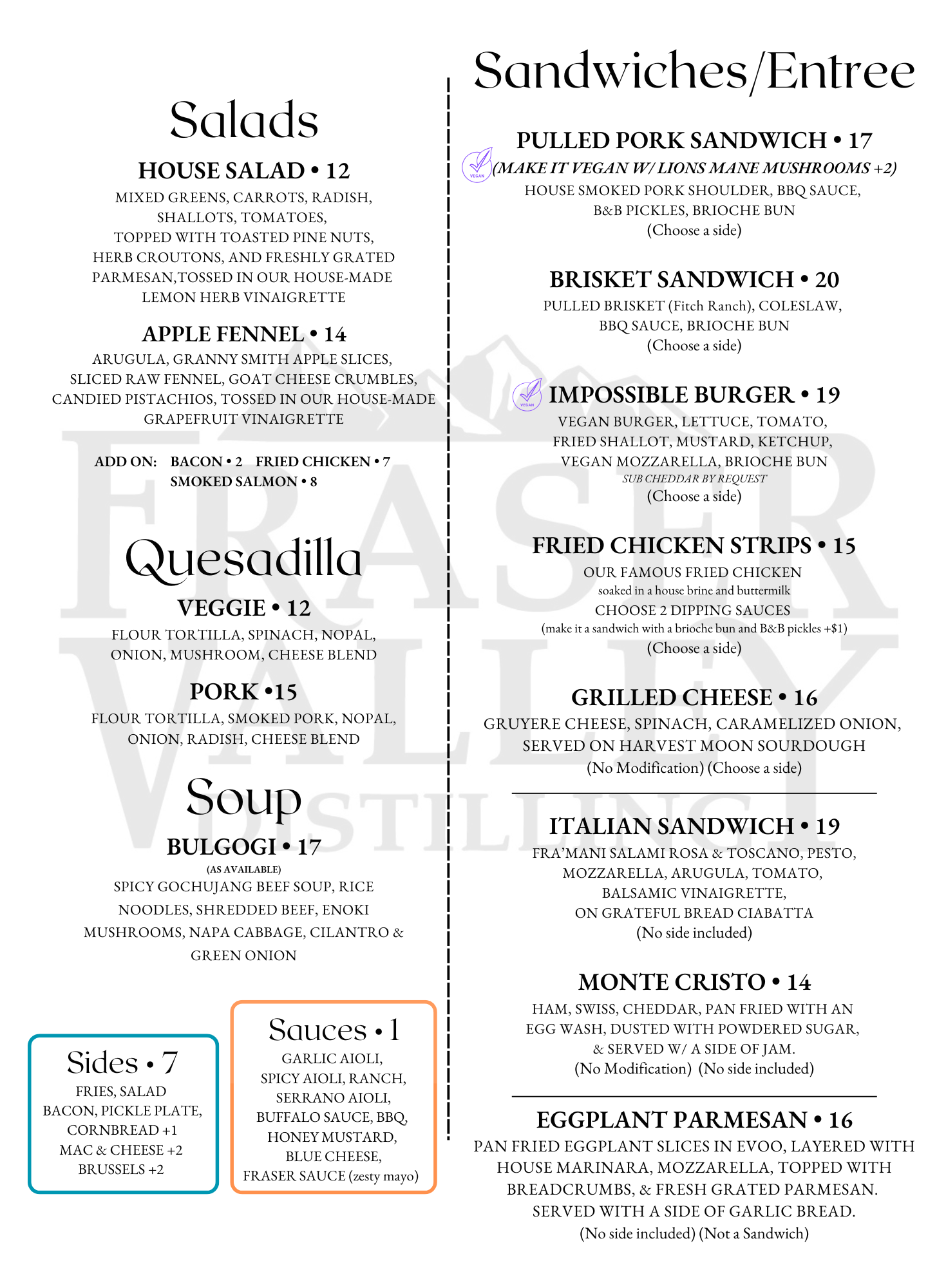 Menu — Fraser Valley Distilling