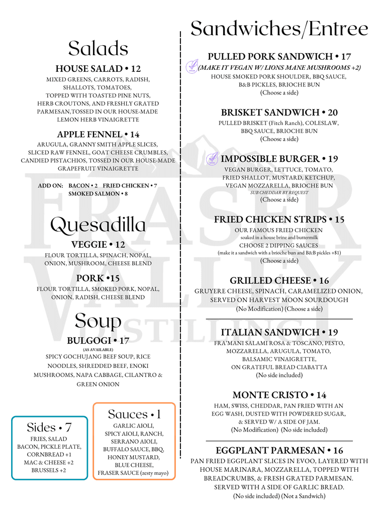 Menu — Fraser Valley Distilling