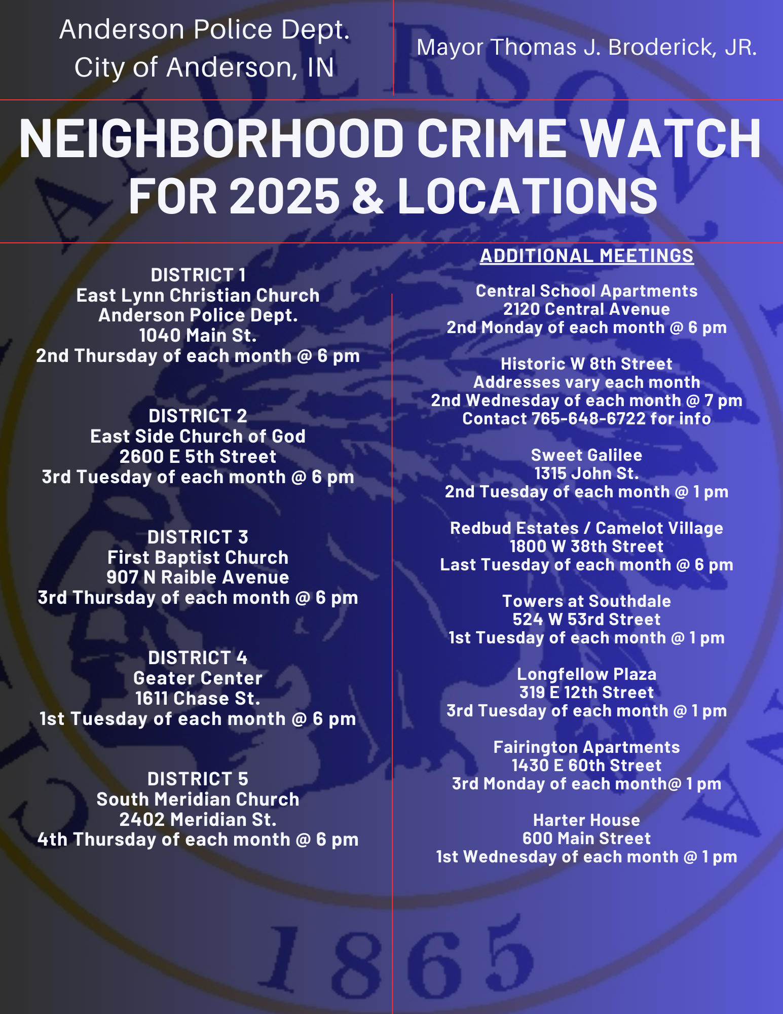 Neighborhood Crime Watch — City of Anderson Police